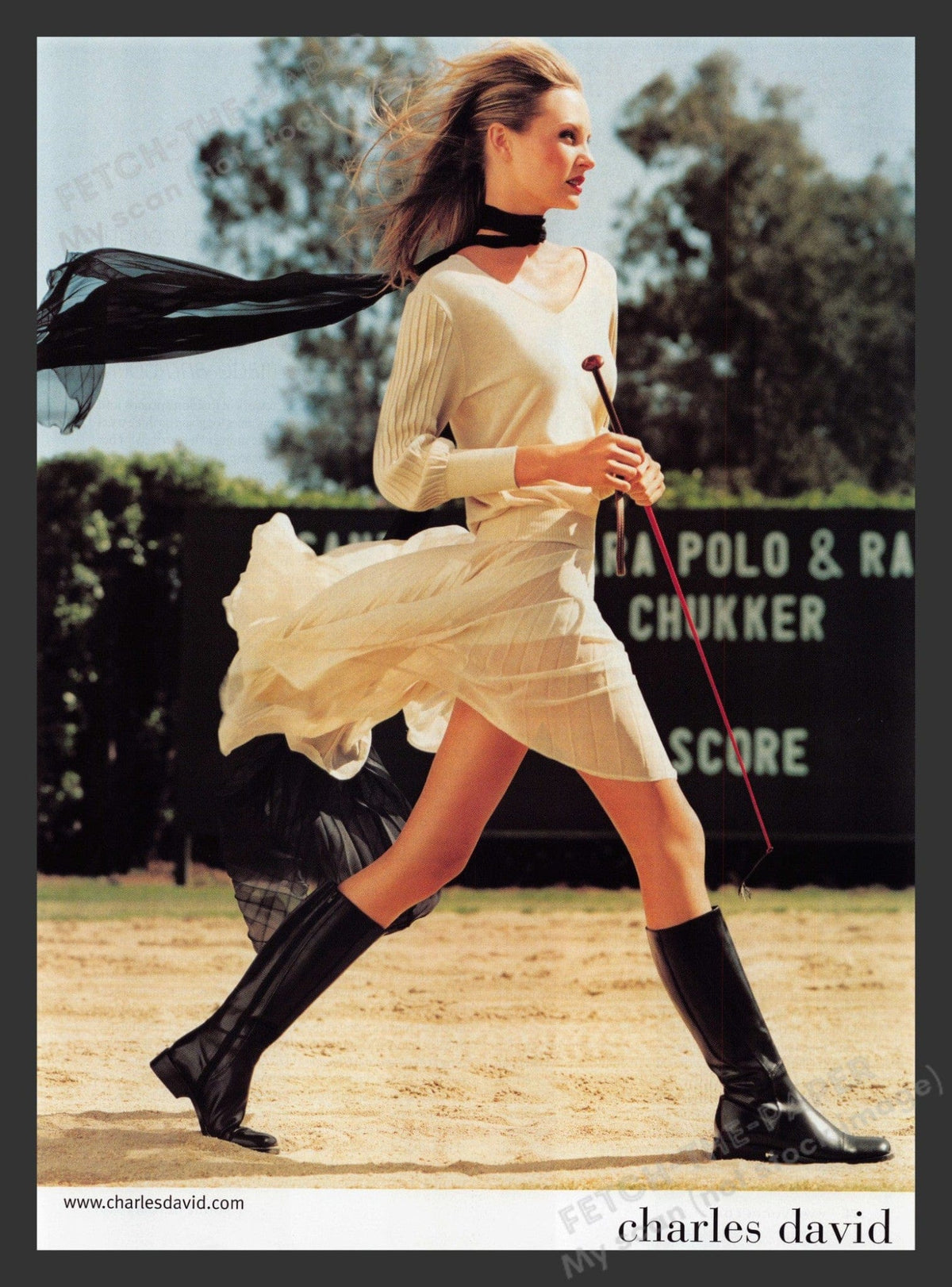 Charles David Polo Horse Whip Model Flowing Dress 2000s Print Advertis ...