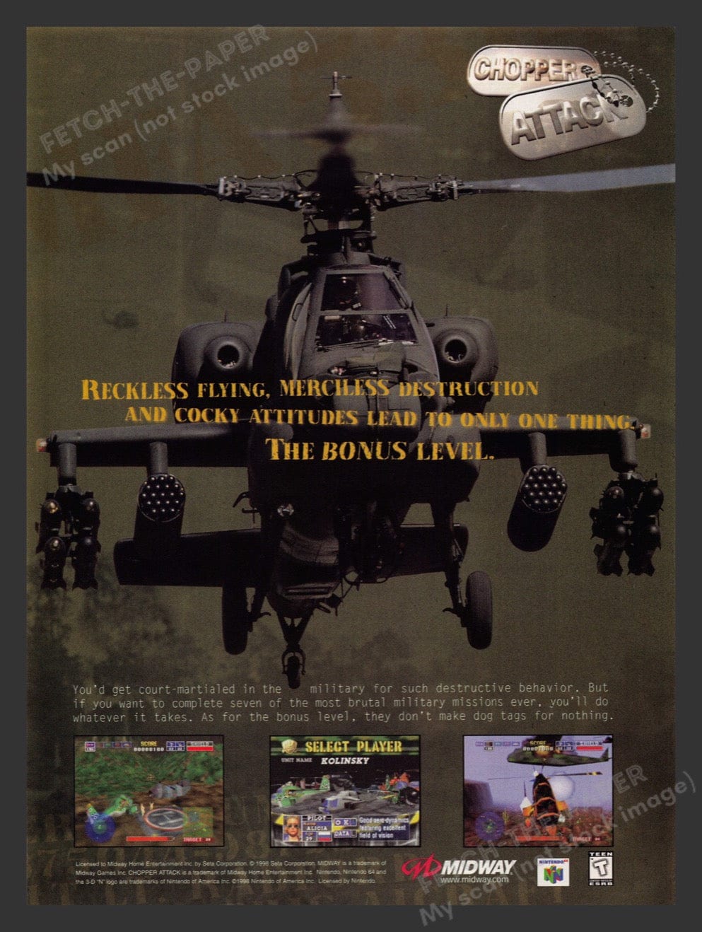 Chopper Attack Reckless Flying 1990s Video Game Print Advertisement 19 — Fetch-the-Paper
