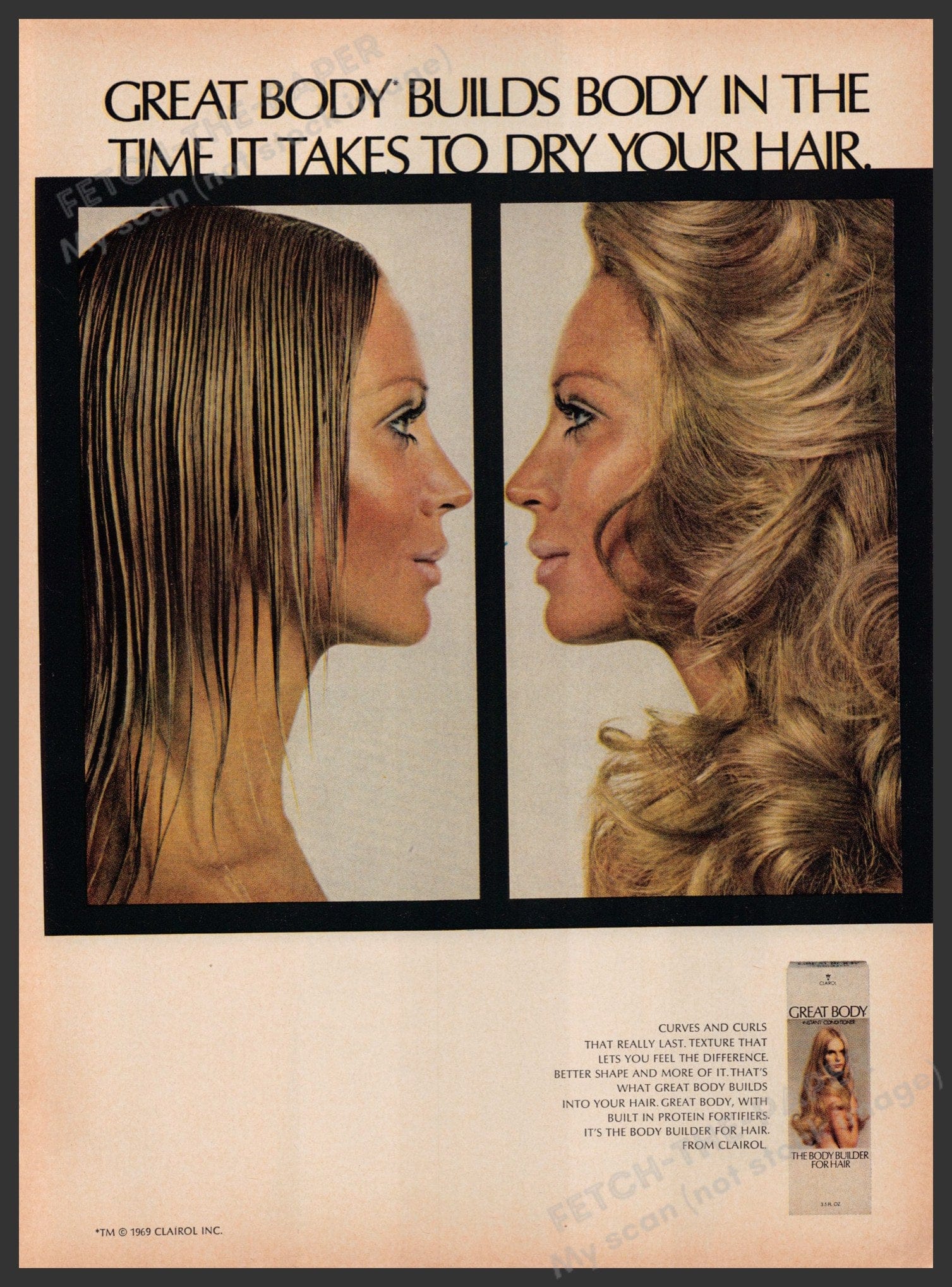 Vintage 1969 Clairol Great Body Builder Hair Ad Print — Fetch-the-Paper