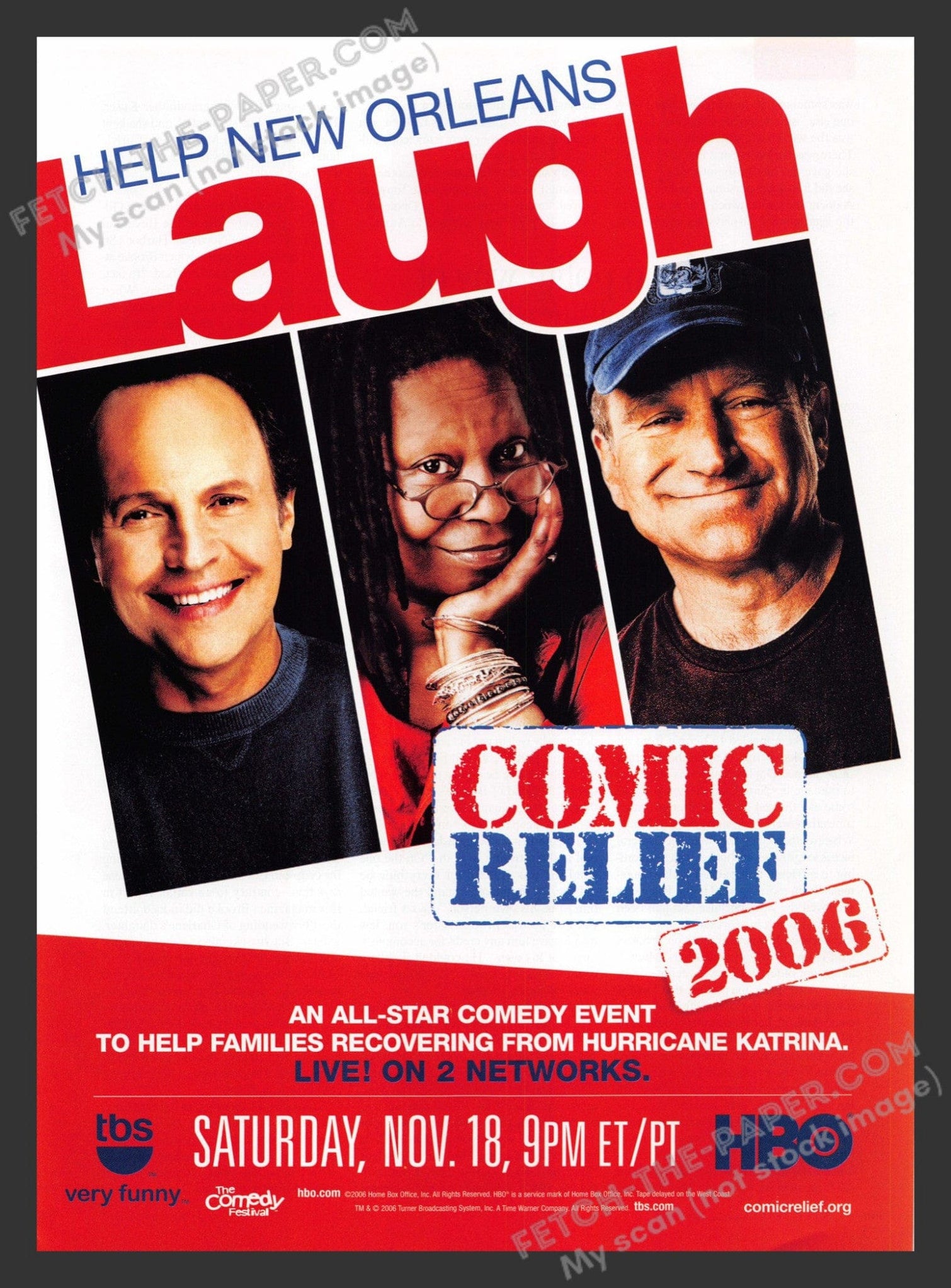 Comic Relief Hurricane Katrina 2000s Print Ad — Fetch-the-Paper
