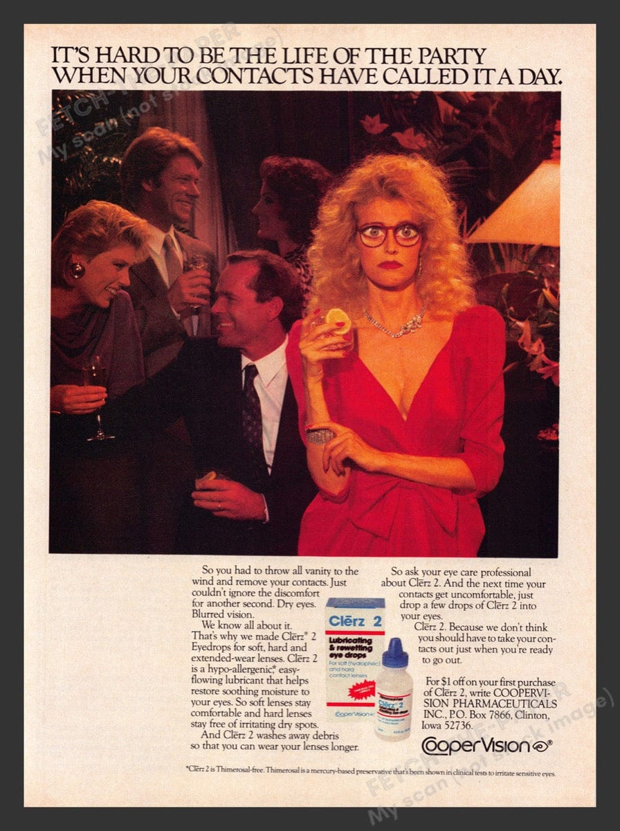 Cooper Vision Clerz 2 Eye Drops Eyeglasses 1980s Print Advertisement A ...