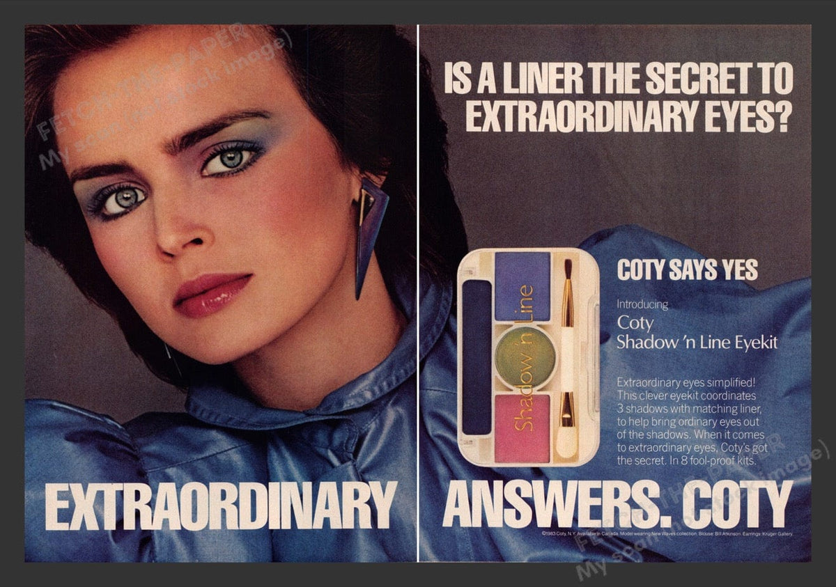 Coty 1980s Print Advertisement (2 Pages) 1983 Shadow 'n Line Eyekit Co — Fetch-the-Paper