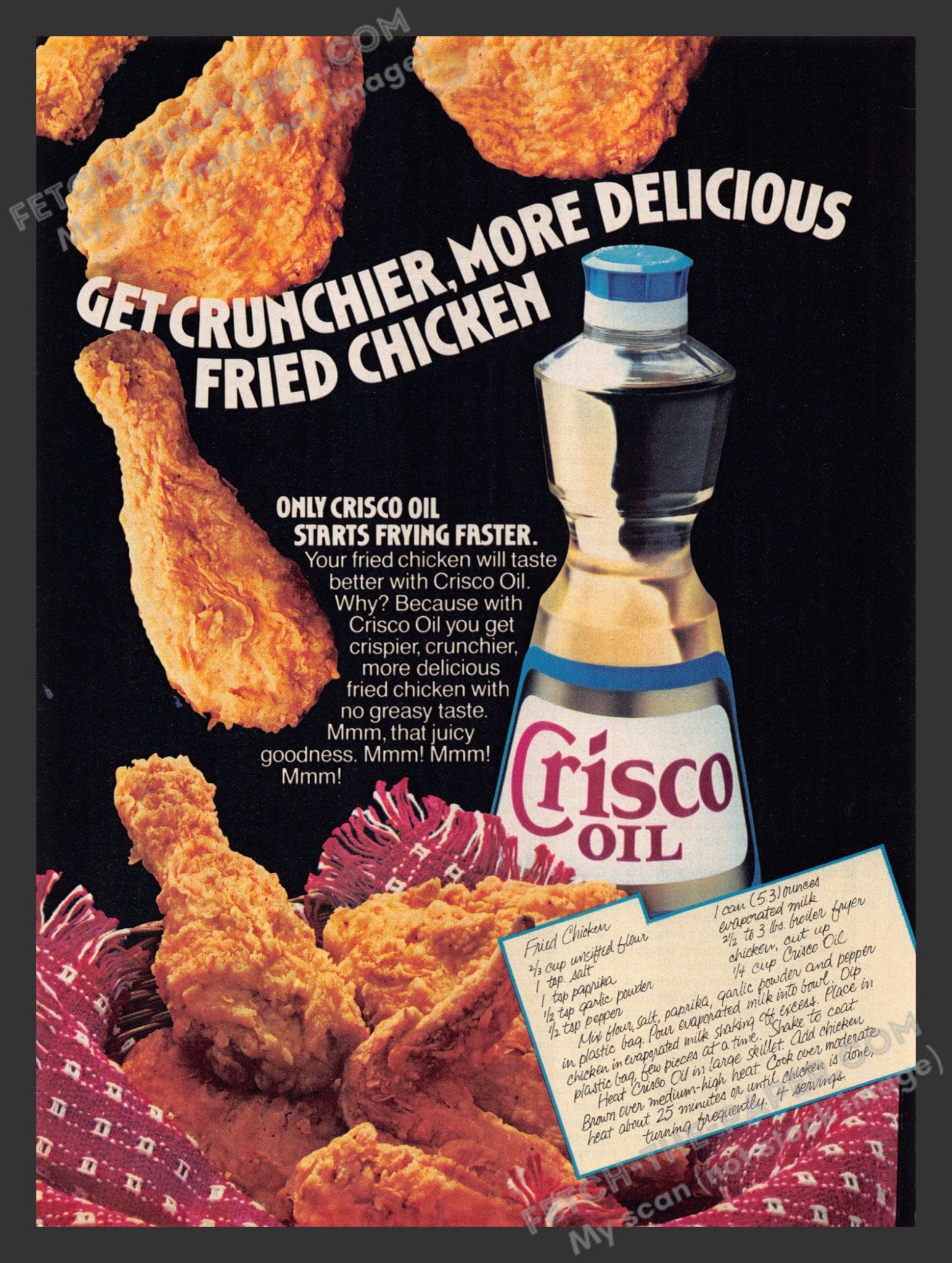 Crisco Oil Fried Chicken Recipe Frying 1980s Print Ad — Fetch-the-Paper