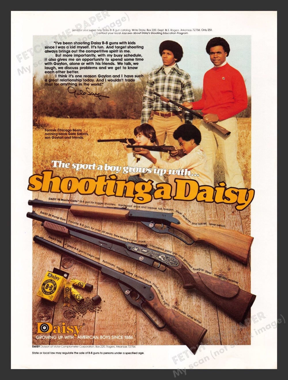 1977 Daisy BB Gun Ad with Gale Sayers - Original Print — Fetch-the-Paper