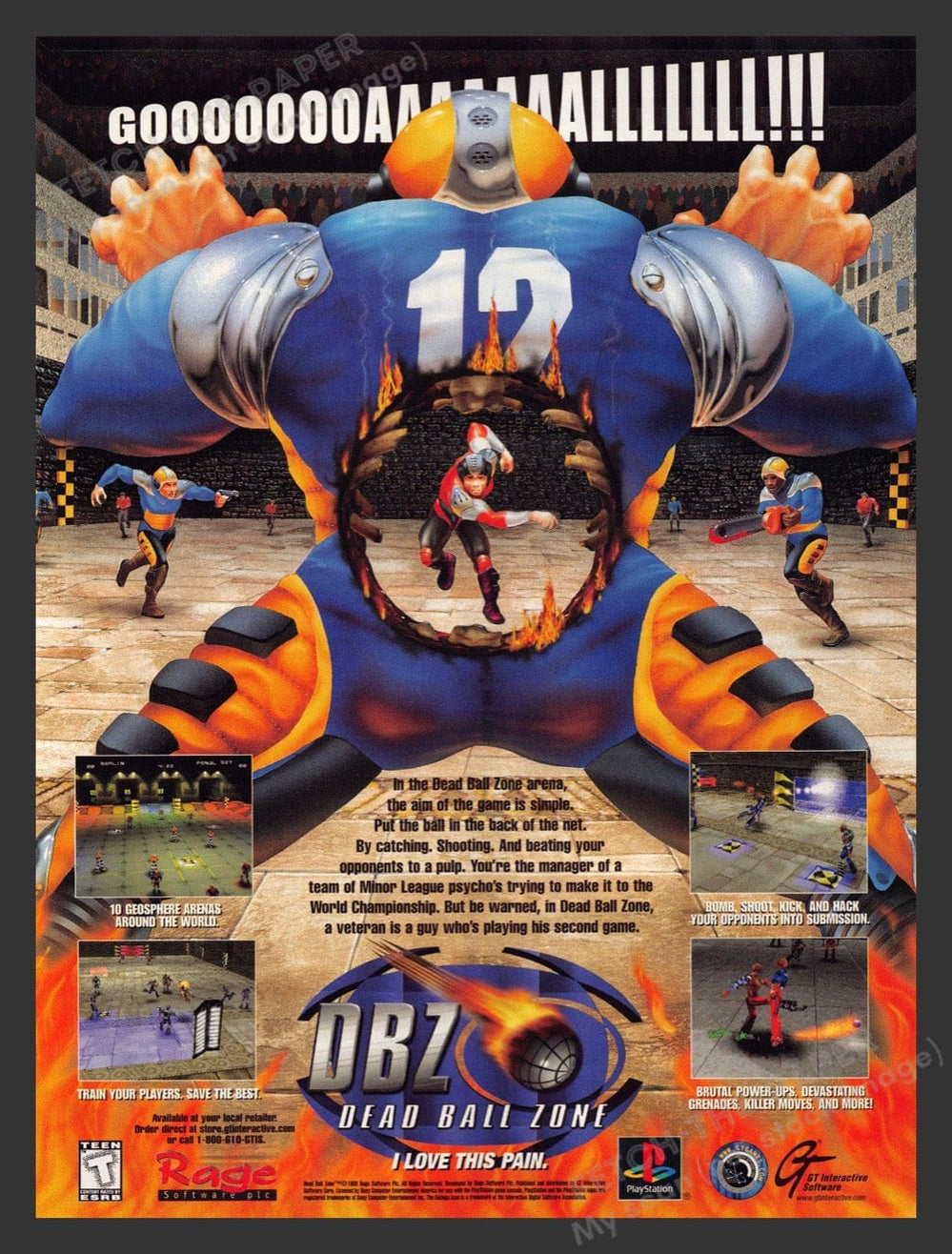 DBZ Dead Ball Zone 1998 Vintage Video Game Ad Print — Fetch-the-Paper