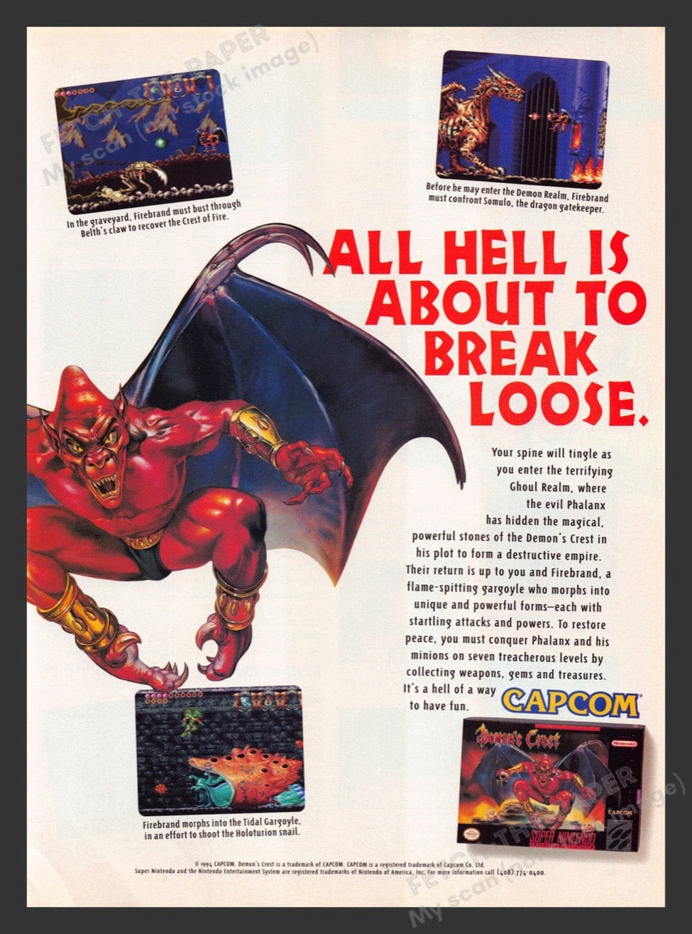 Demon's Crest Video Game 1990s Print Advertisement Ad 1994 — Fetch-the-Paper