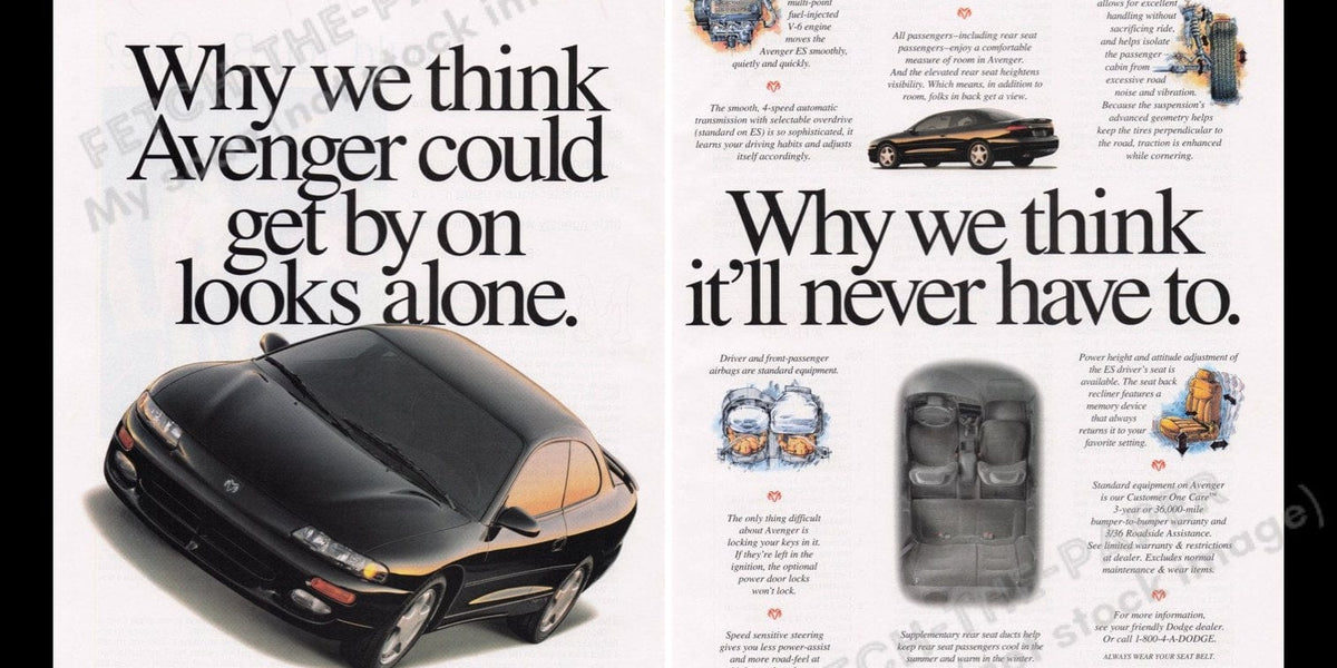 Dodge Avenger 1990s Print Advertisement Ad (2 pages) 1996 Car — Fetch ...