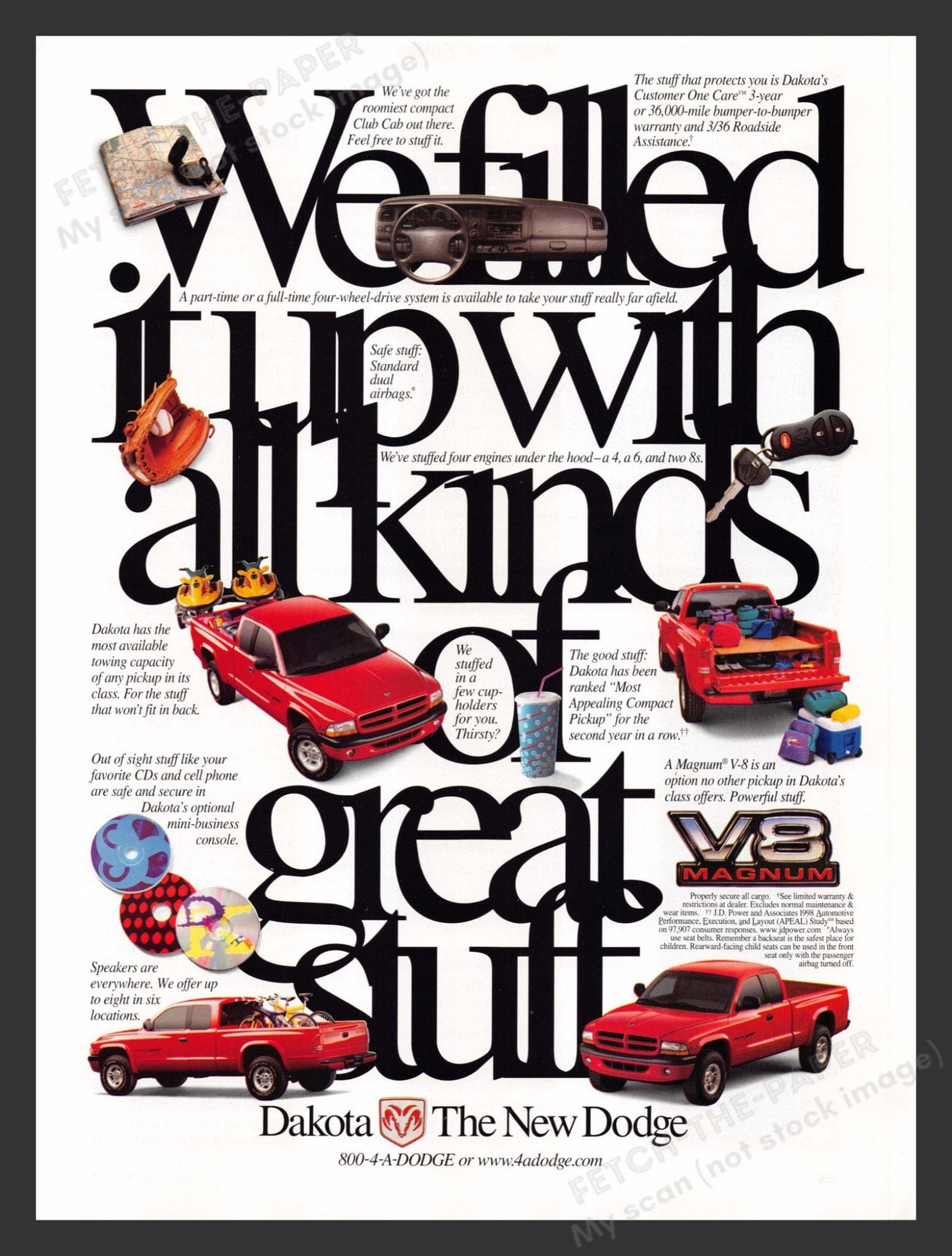 Original 1999 Dodge Dakota V8 Magnum Truck Print Ad — Fetch-the-Paper