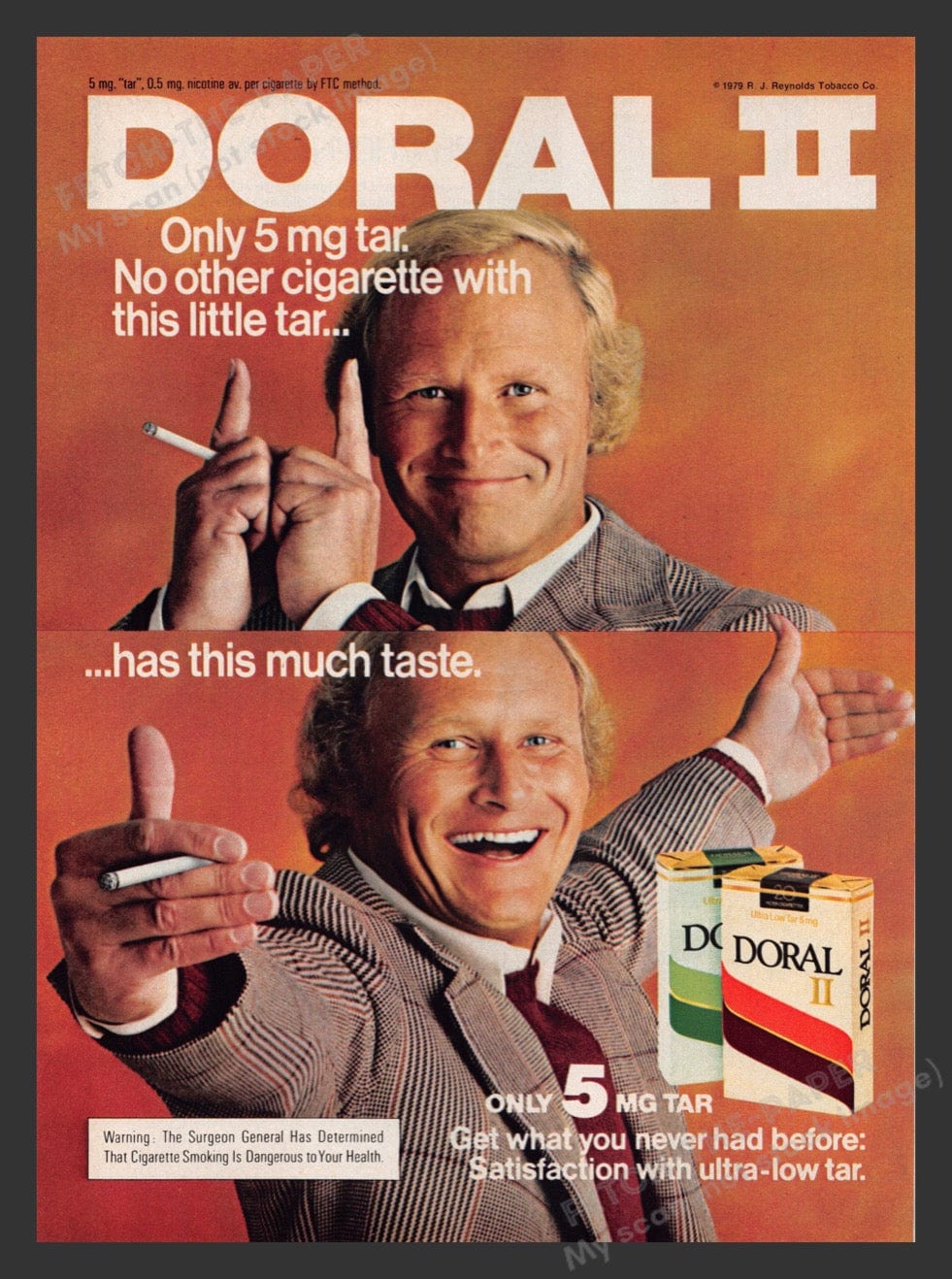 Doral II Cigarettes Man "...this much taste" 1970s Print Advertisement ...