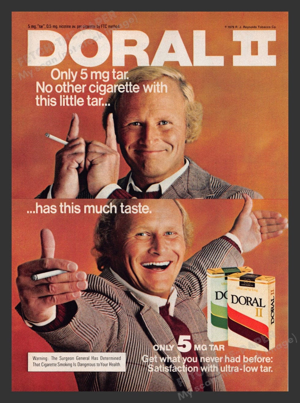 Doral II Cigarettes Man "...this much taste" 1970s Print Advertisement ...