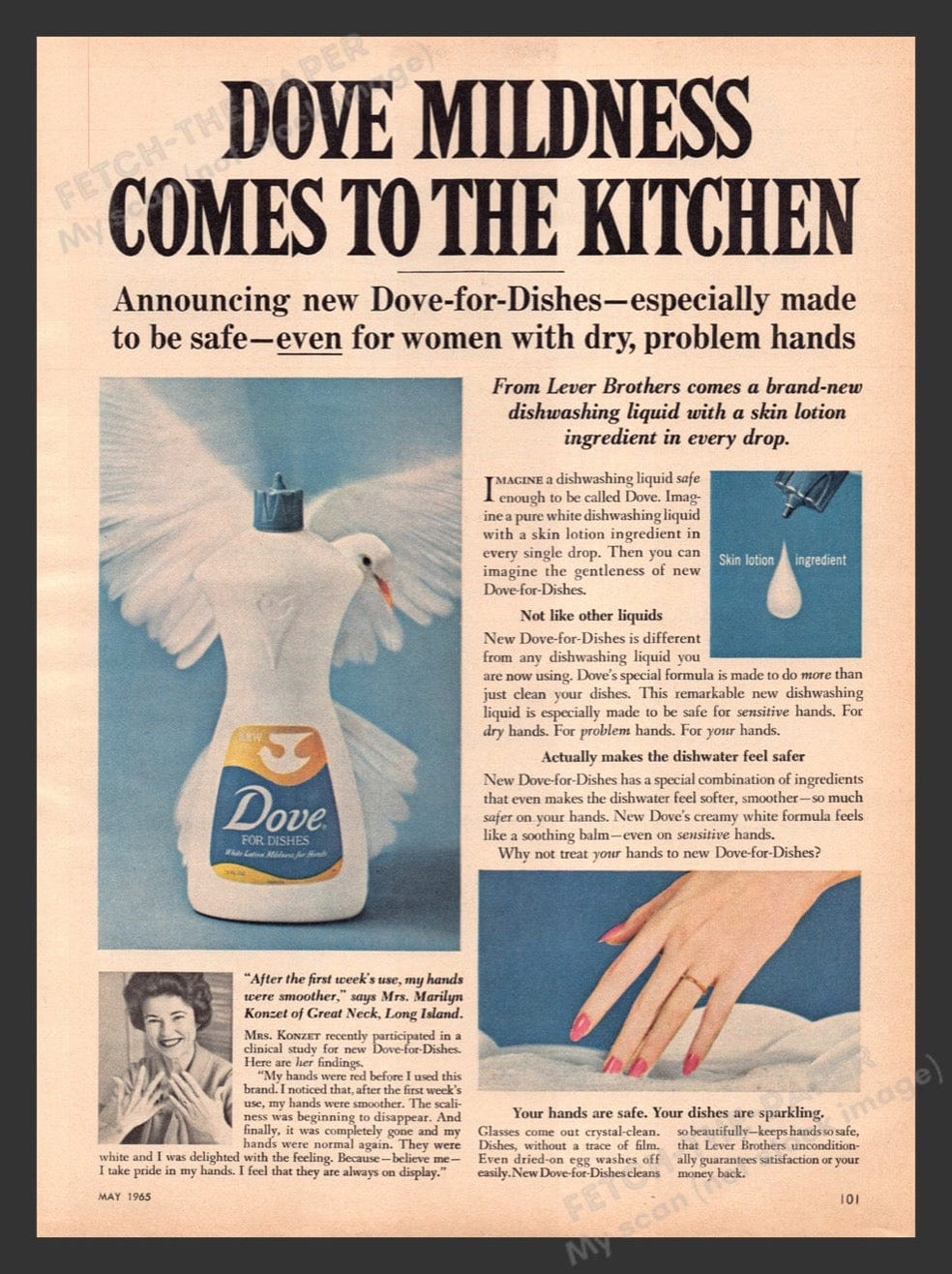 Dove Dish Washing Liquid 1965 Print Ad - Gentle on Hands — Fetch-the-Paper