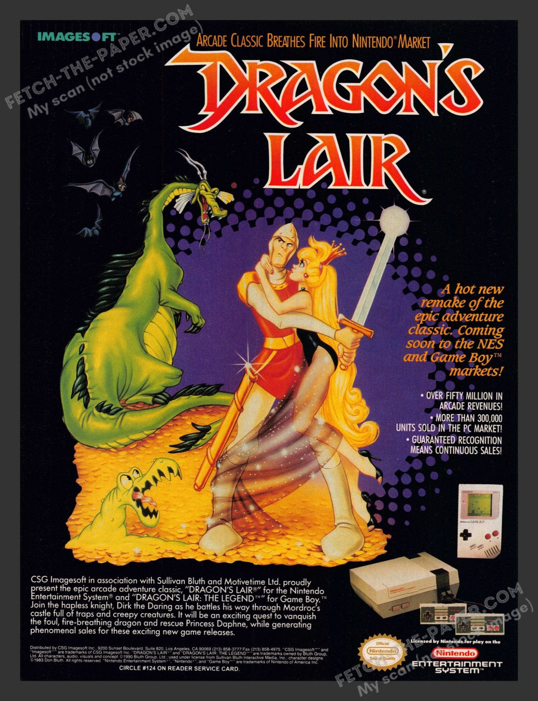 Dragon's Lair Video Game 1990s Print Advertisement 1990 — Fetch-the-Paper
