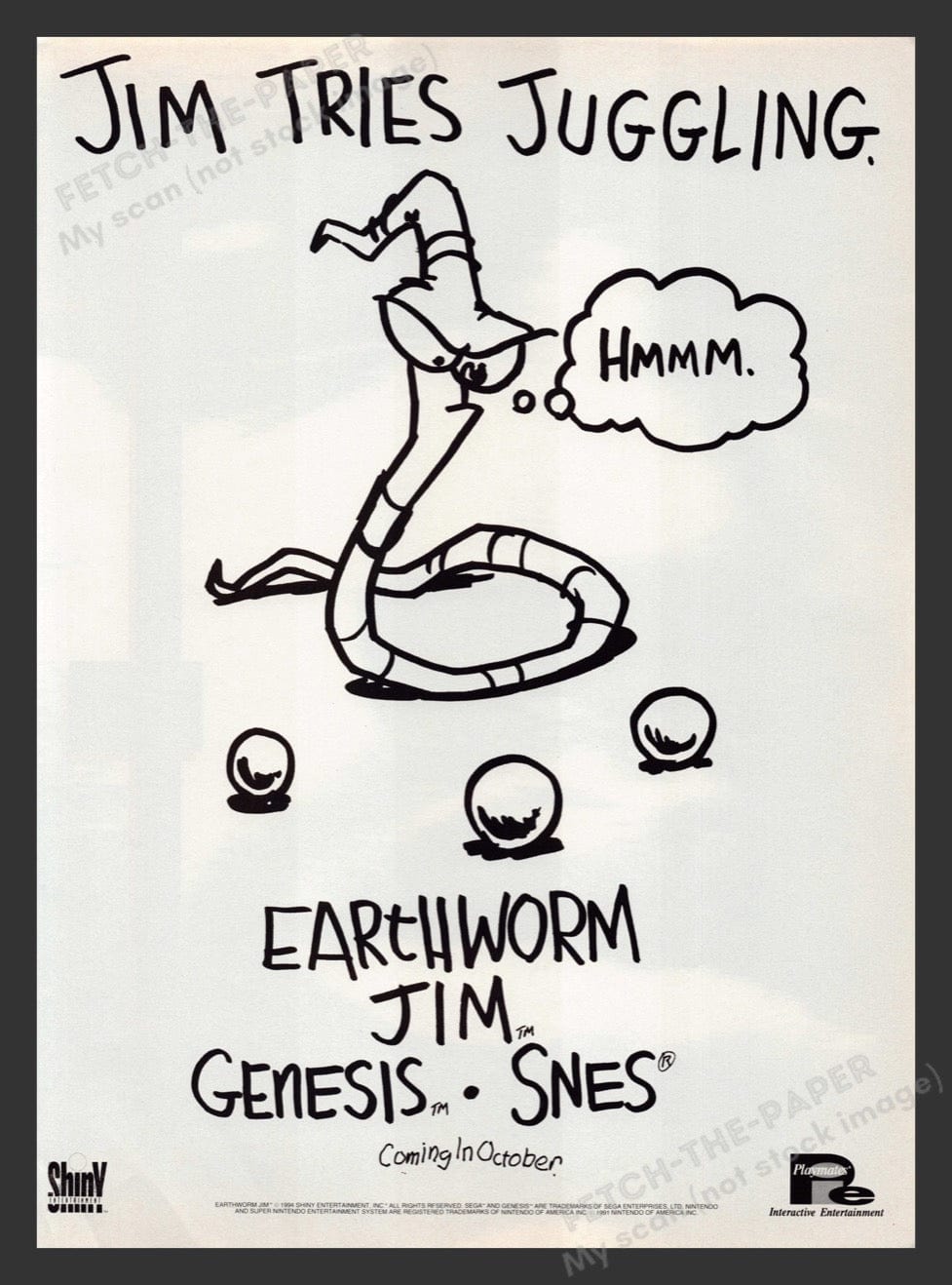 Earthworm Jim "Jim Tries Juggling" Video Game 1990s Print Advertisemen ...