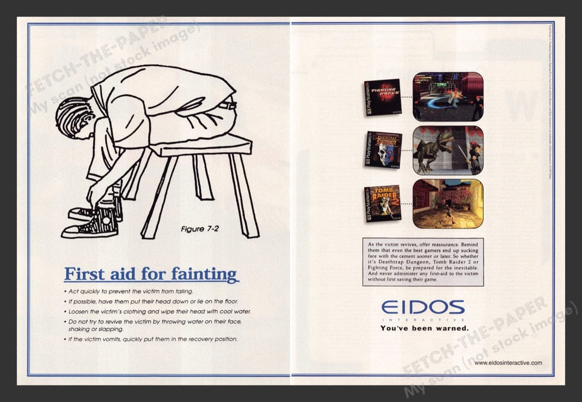 EIDOS First Aid for Fainting 1990s Video Game Print Advertisement (2 P — Fetch-the-Paper