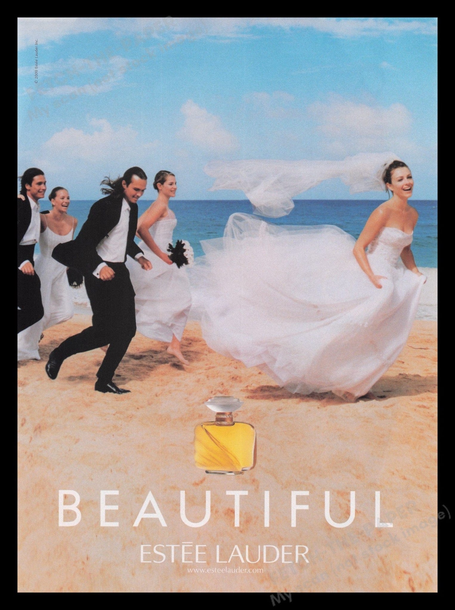 Estee Lauder 2001 Ad Elizabeth Hurley Bride Running Print — Fetch-the-Paper