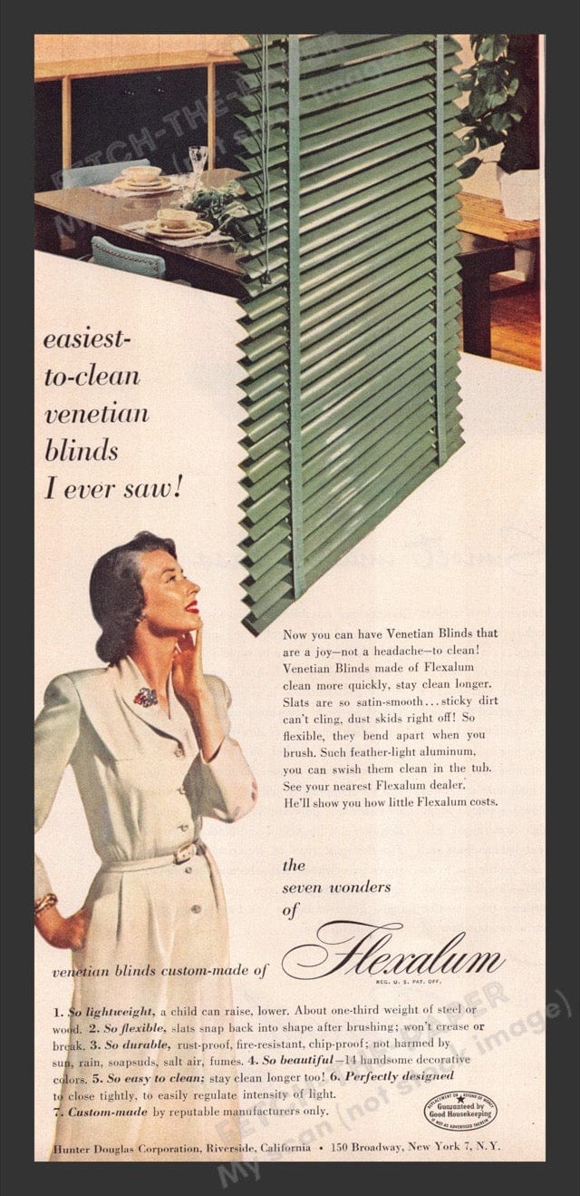 Flexalum Venetian Window Blinds 1940s Print Advertisement Ad 1948 ...