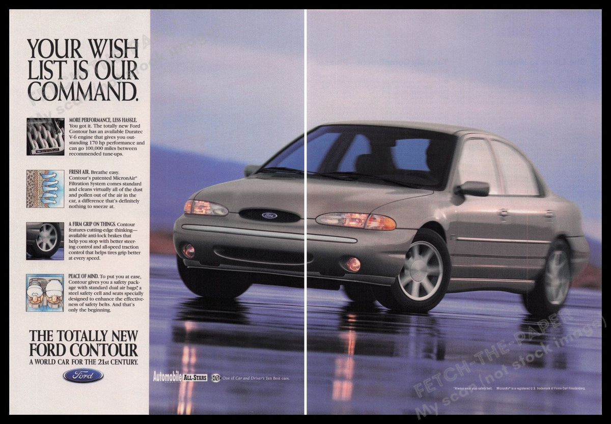Ford Contour Car 1990s Print Advertisement (2 pages) 1995 — Fetch-the-Paper