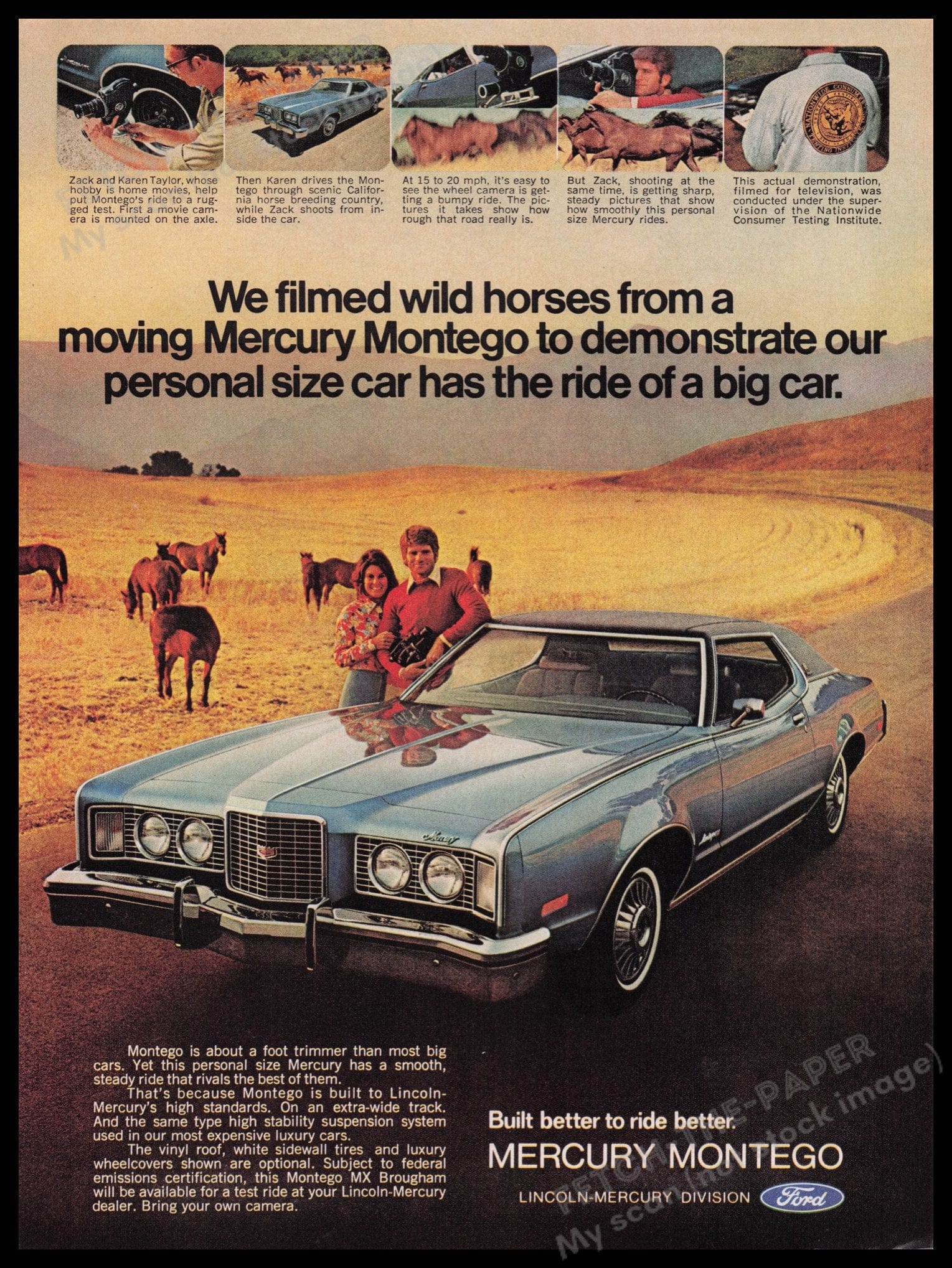 Vintage 1972 Ford Lincoln-Mercury Montego Print Ad Wild Horses — Fetch ...