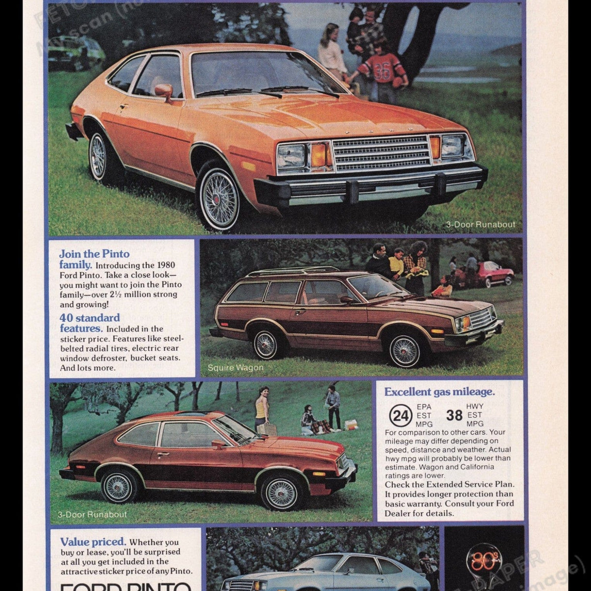 1978 Ford Pinto Vintage Print Ad - 3 Models, Great MPG — Fetch-the-Paper