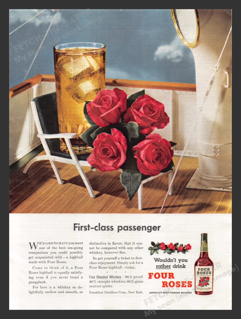 Four Roses Whisky Ship Deck First-Class 1940s Print Advertisement Ad 1 ...