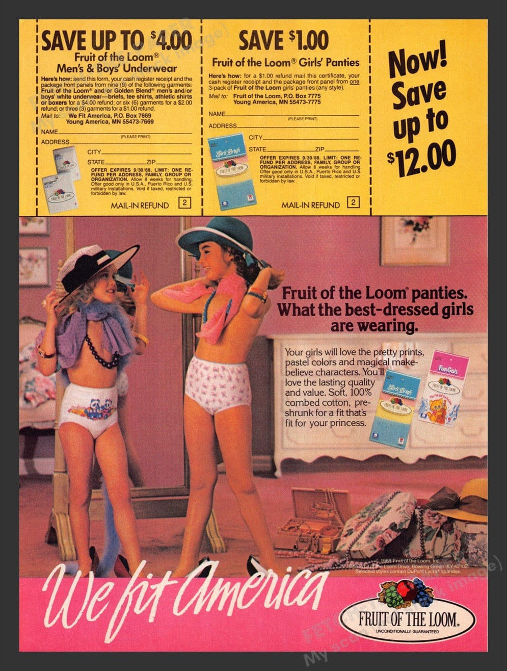 Fruit of the Loom Panties 2 Girls Playing Dressup 1980s Print Advertis — Fetch-the-Paper