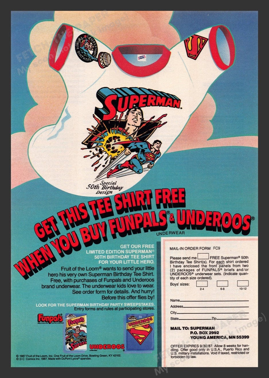 Funpals & Underoos 1980s Print Advertisement Ad 1987 Superman Shirt Ma ...