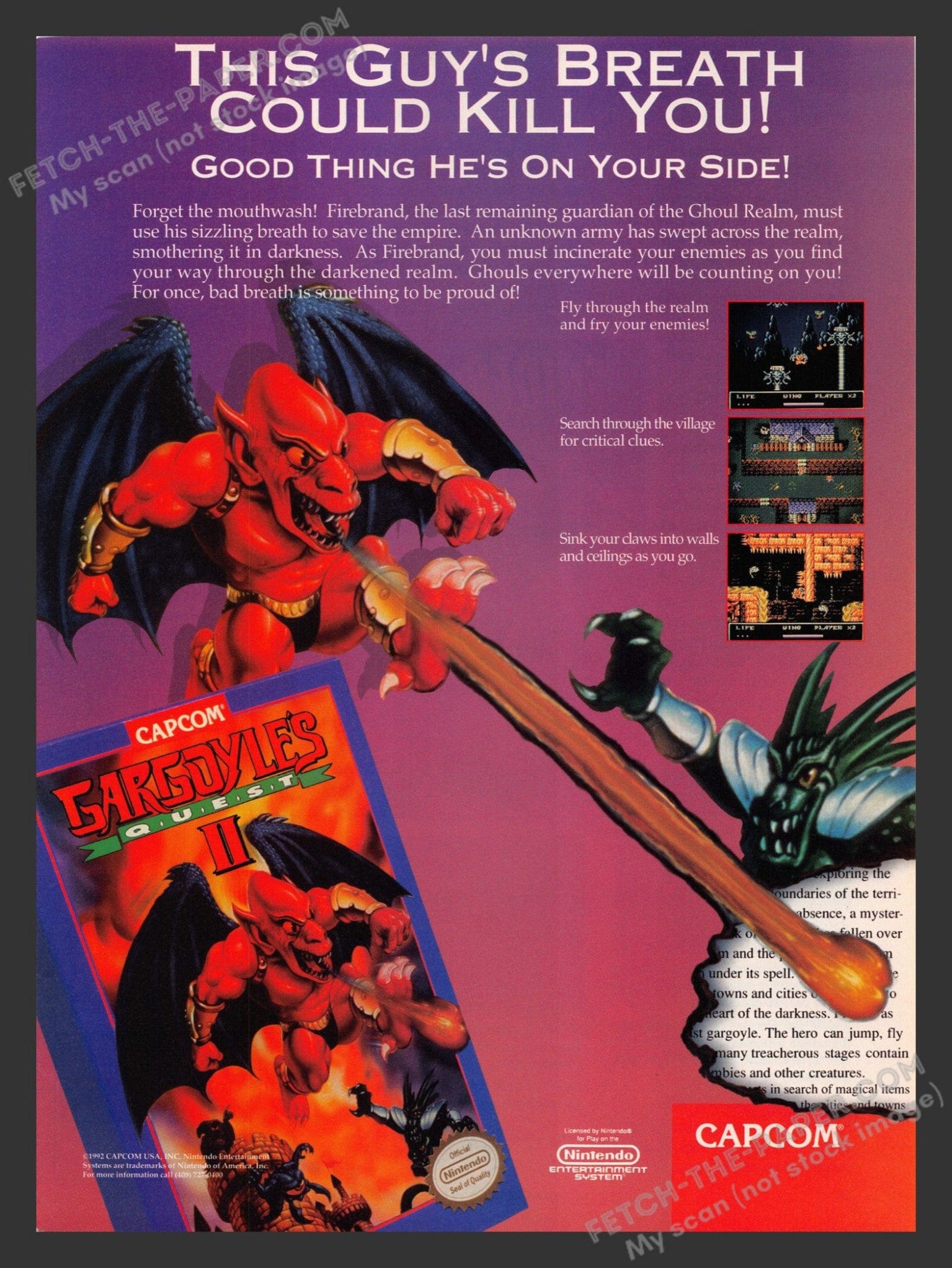 Gargoyle's Quest II Video Game 1990s Print Advertisement 1992 — Fetch-the-Paper