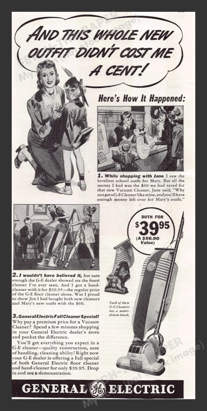 General Electric Vacuum Cleaner 1940s Print Advertisement Ad 1940 ...