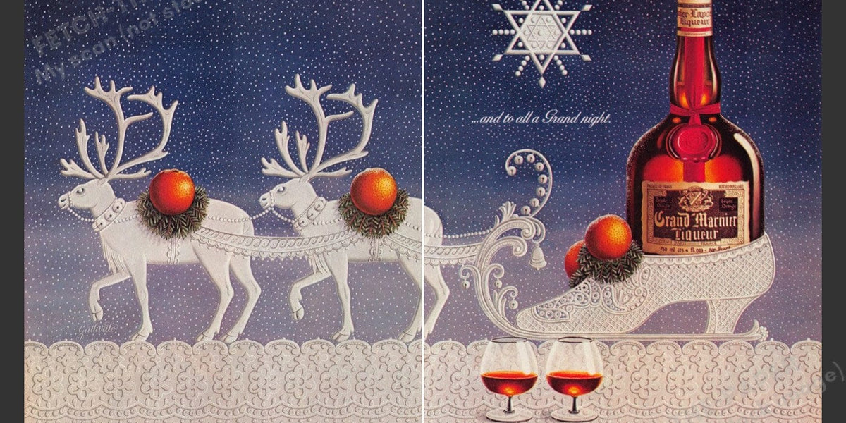 Grand Marnier Liqueur Reindeer Sleigh 1987 Vintage Ad — Fetch-the-Paper