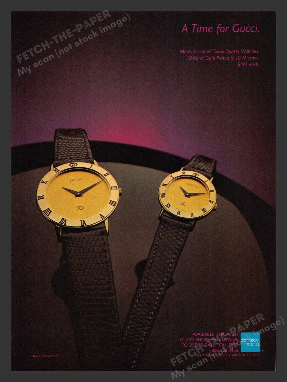 Vintage 1984 Gucci Watch Ad - 18k Swiss Quartz Timepieces — Fetch-the-Paper