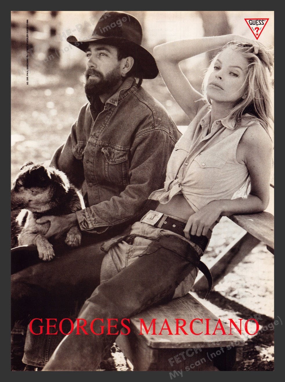 Guess by Marciano Cowboy & Cowgirl with Dog on Picnic Table 1990s Print ...