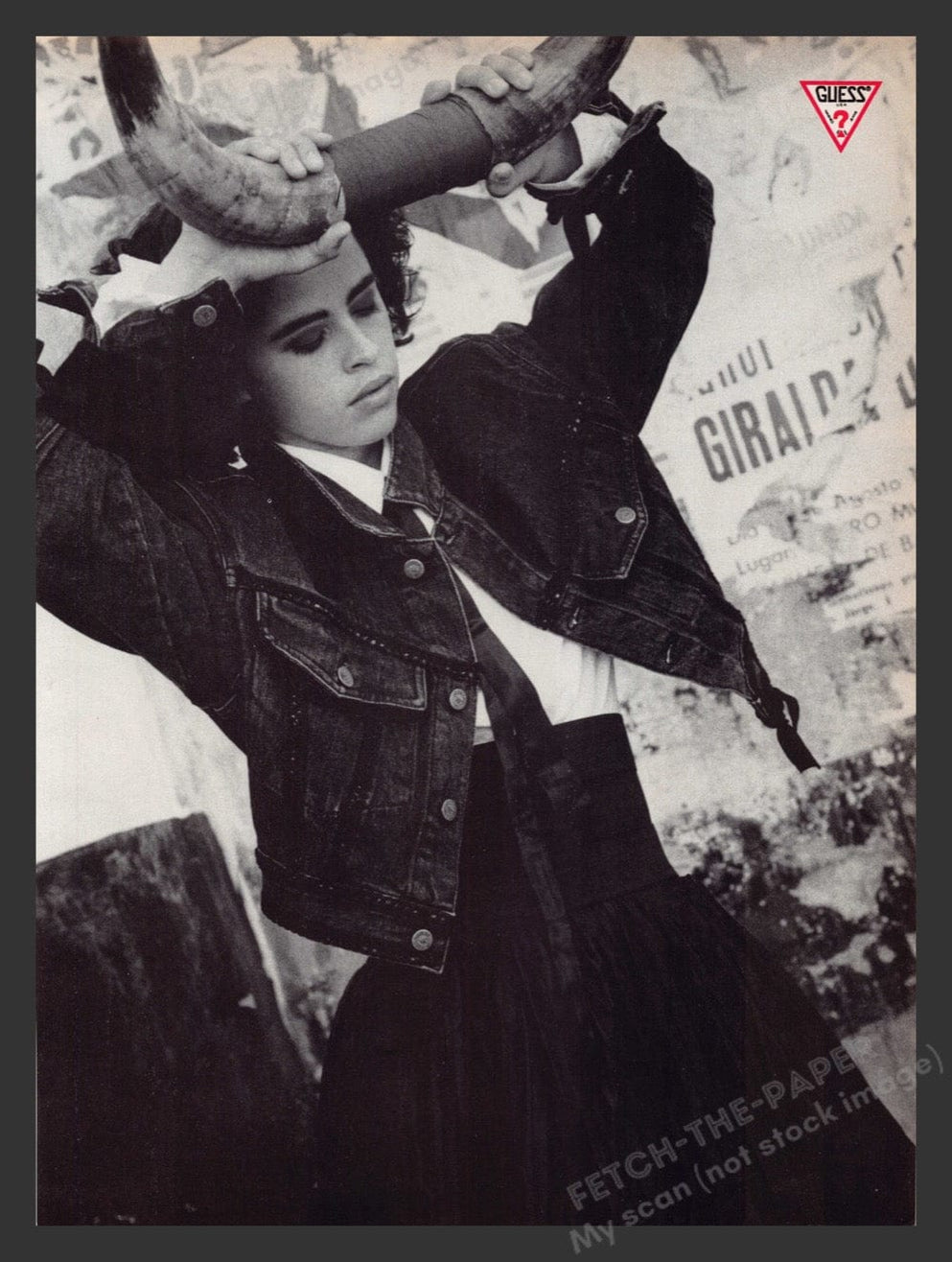 Guess by Marciano Patty Sylvia with Bull Horns 1980s Print Advertiseme ...