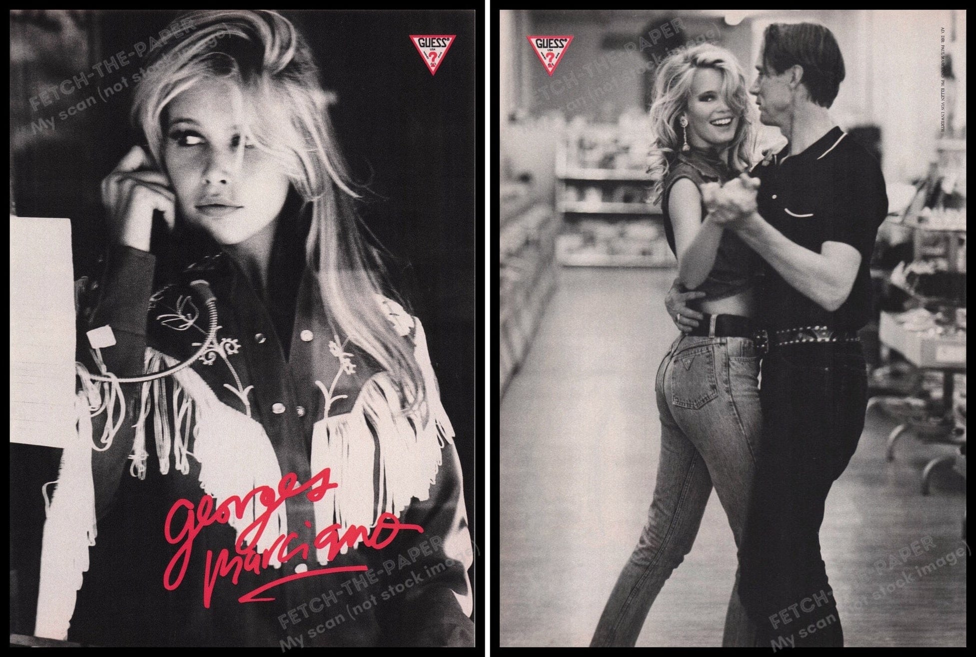 Guess Claudia Schiffer 1980s Print Advertisement Ad Front & Back 1989 — Fetch-the-Paper