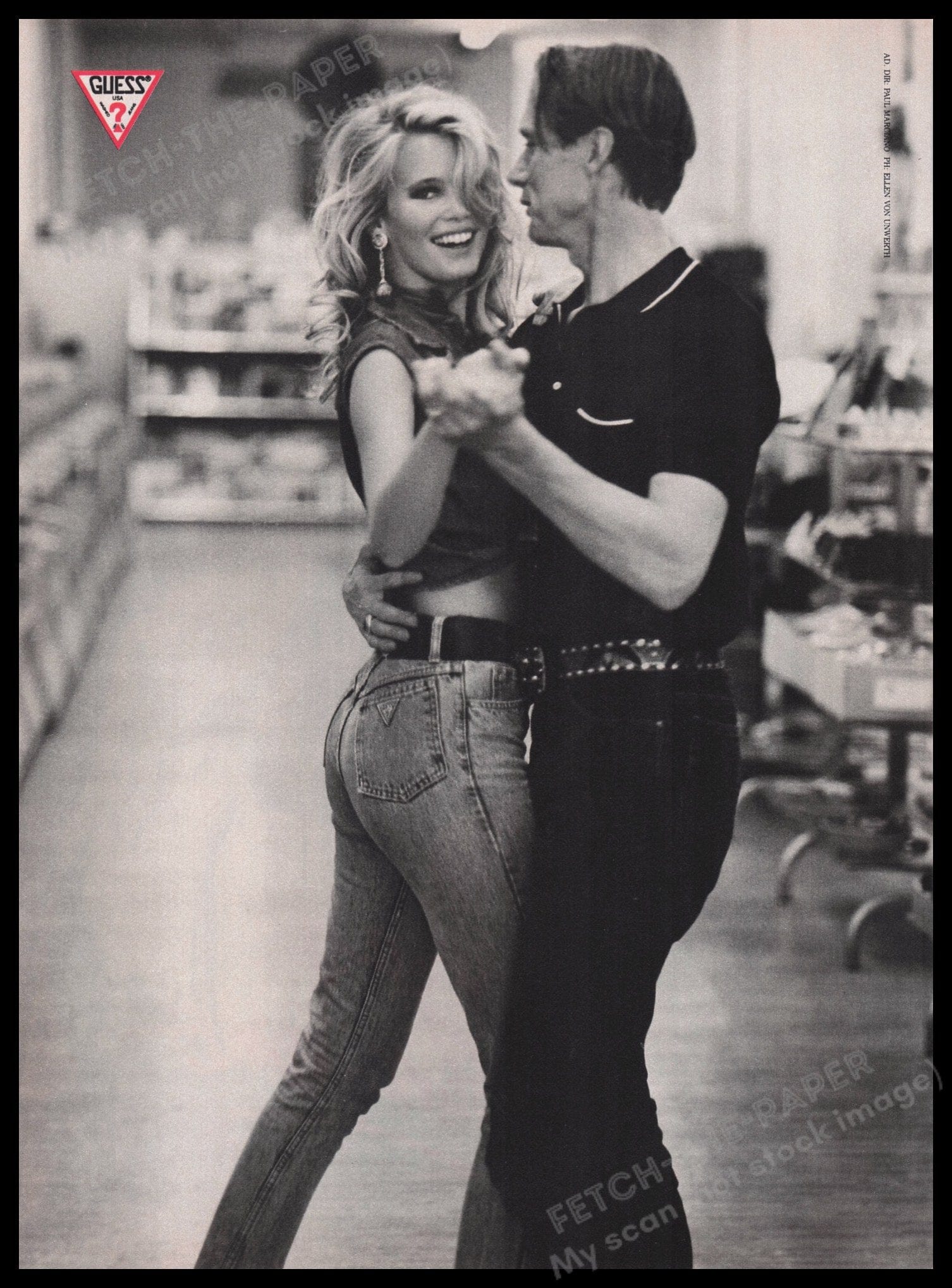 Guess Claudia Schiffer 1980s Print Advertisement Ad Front & Back 1989 — Fetch-the-Paper