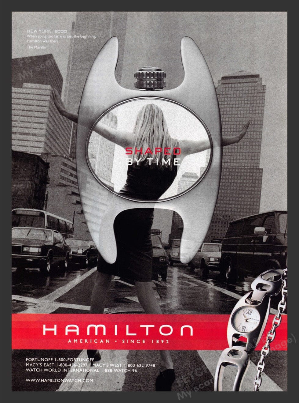 Hamilton Watches Woman NYC Traffic Twin Towers 2000 Ad — Fetch-the-Paper