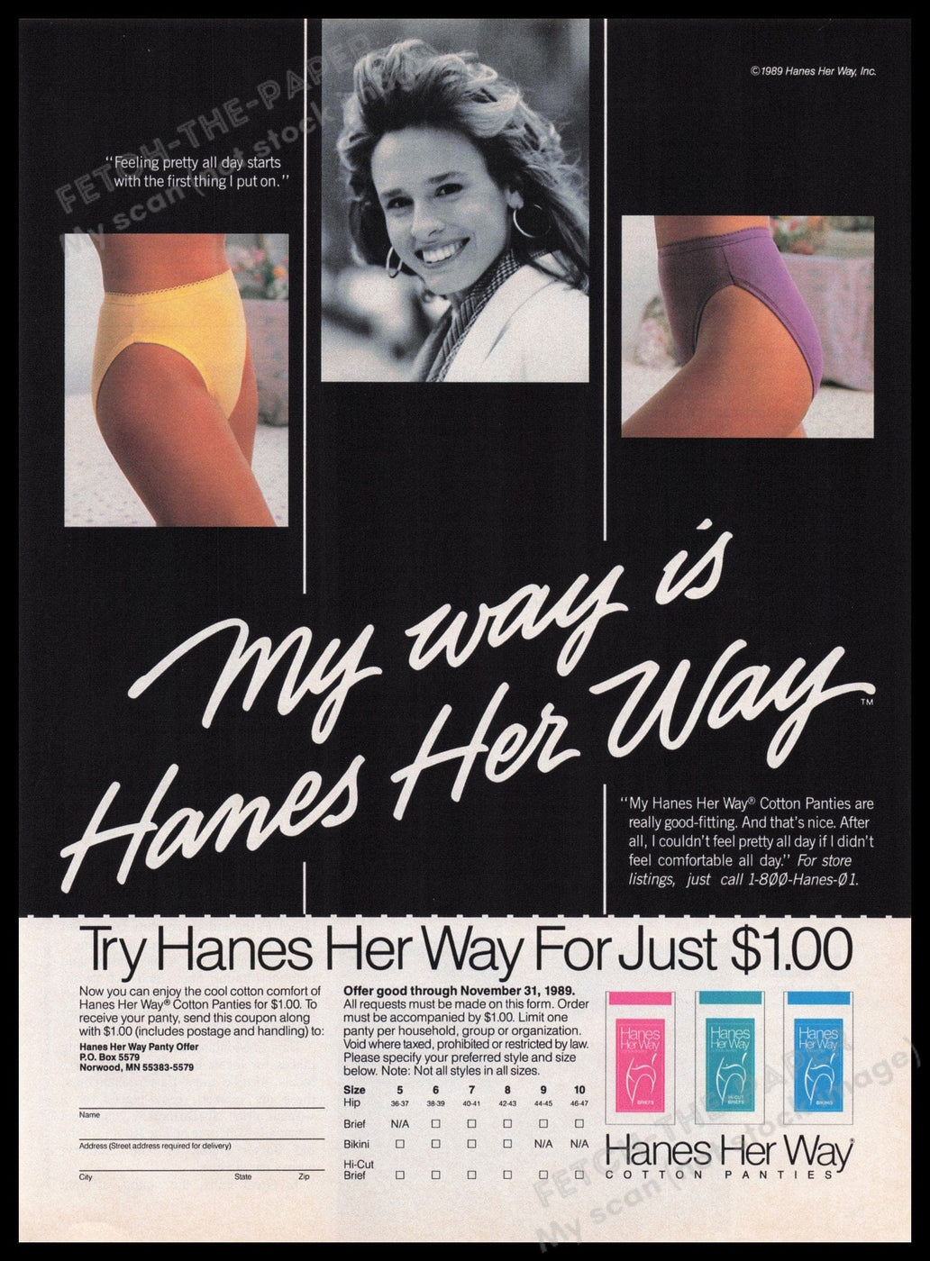 Hanes Her Way Underwear 1980s Print Advertisement Ad 1989 Lingerie — Fetch-the-Paper