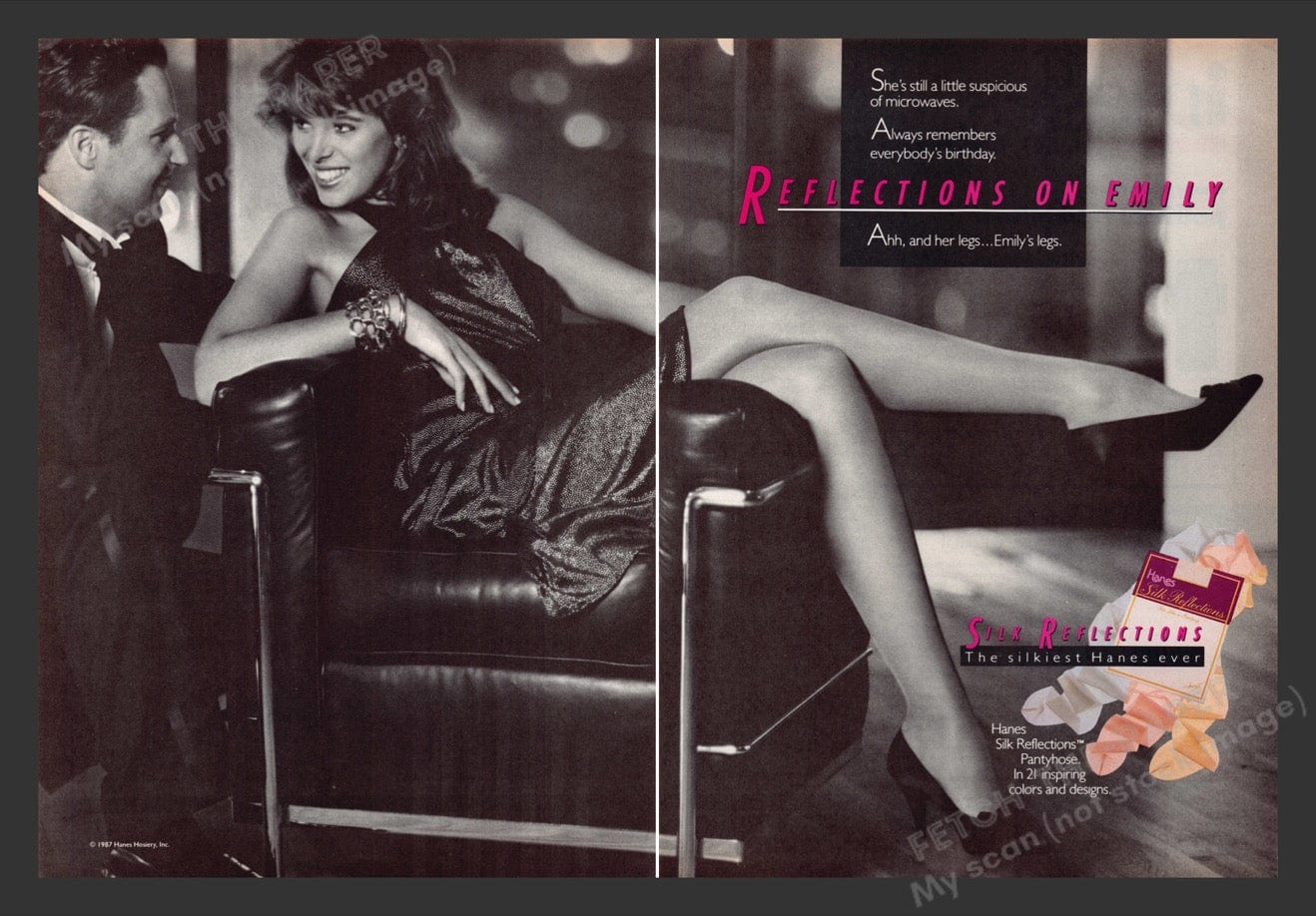 1988 Hanes Silk Reflections Hosiery 1980s Print Ad (2 Pages) — Fetch-the-Paper