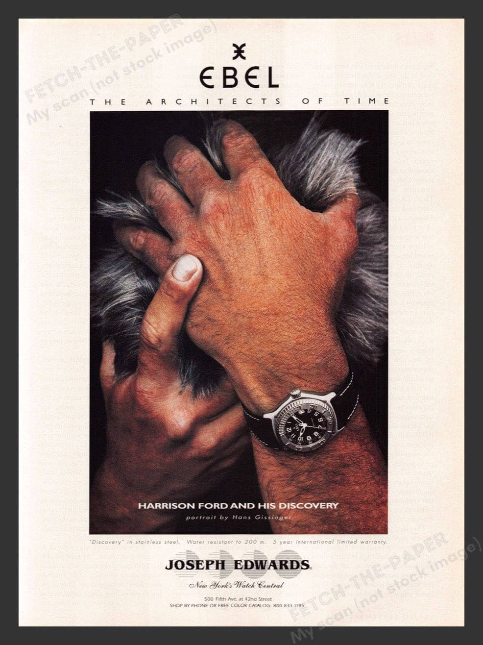 Harrison Ford Ebel "Discovery" Watch 1990s Print Advertisement Ad 1999 ...