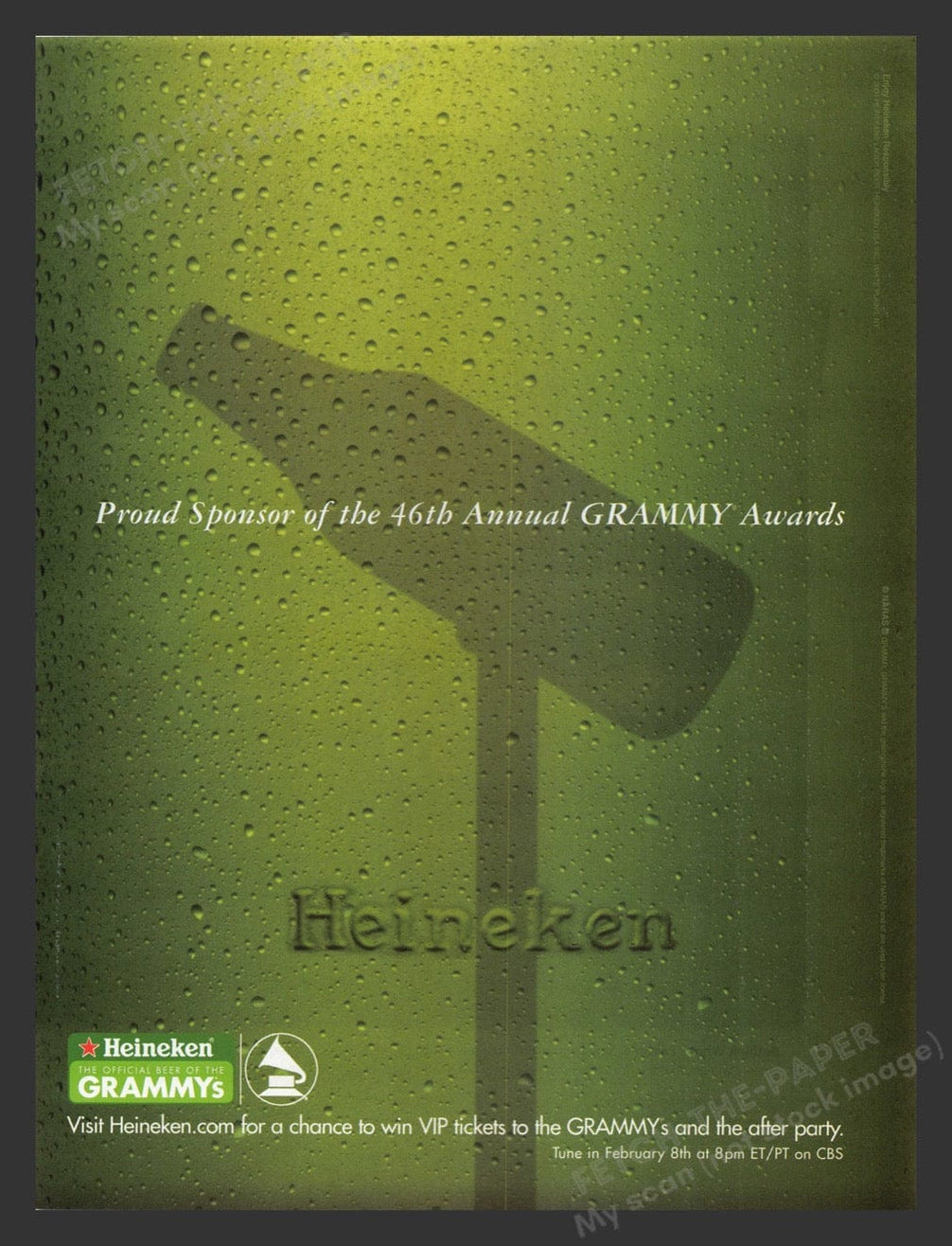 Heineken 2004 GRAMMYs Print Ad - Win VIP Tickets! — Fetch-the-Paper