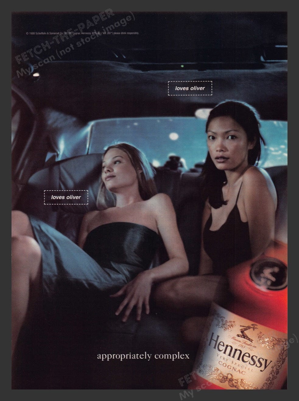 Hennessy Cognac Girls in Limo "Loves Oliver" 1990s Print Advertisement ...