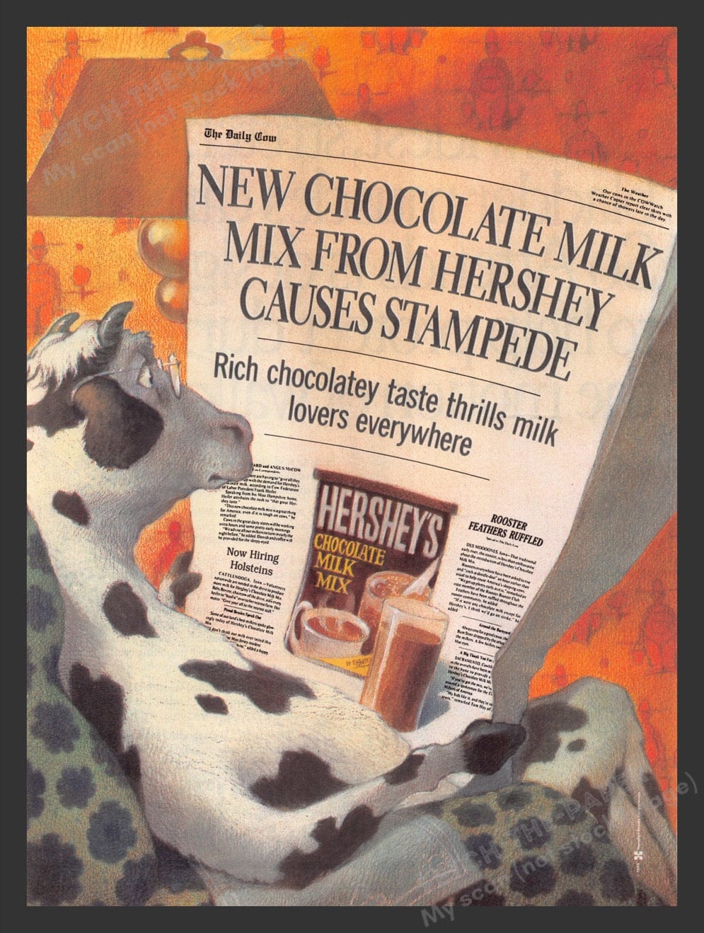 Hershey's Chocolate Milk Mix Cow Newspaper 1980s Print Advertisement A ...