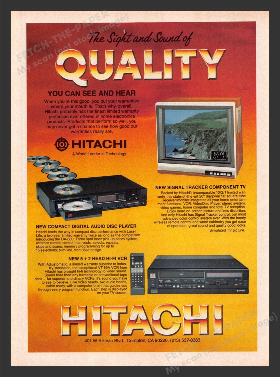 Vintage 1984 Hitachi Electronics Hi-Fi VCR, CD Player Print Ad — Fetch ...