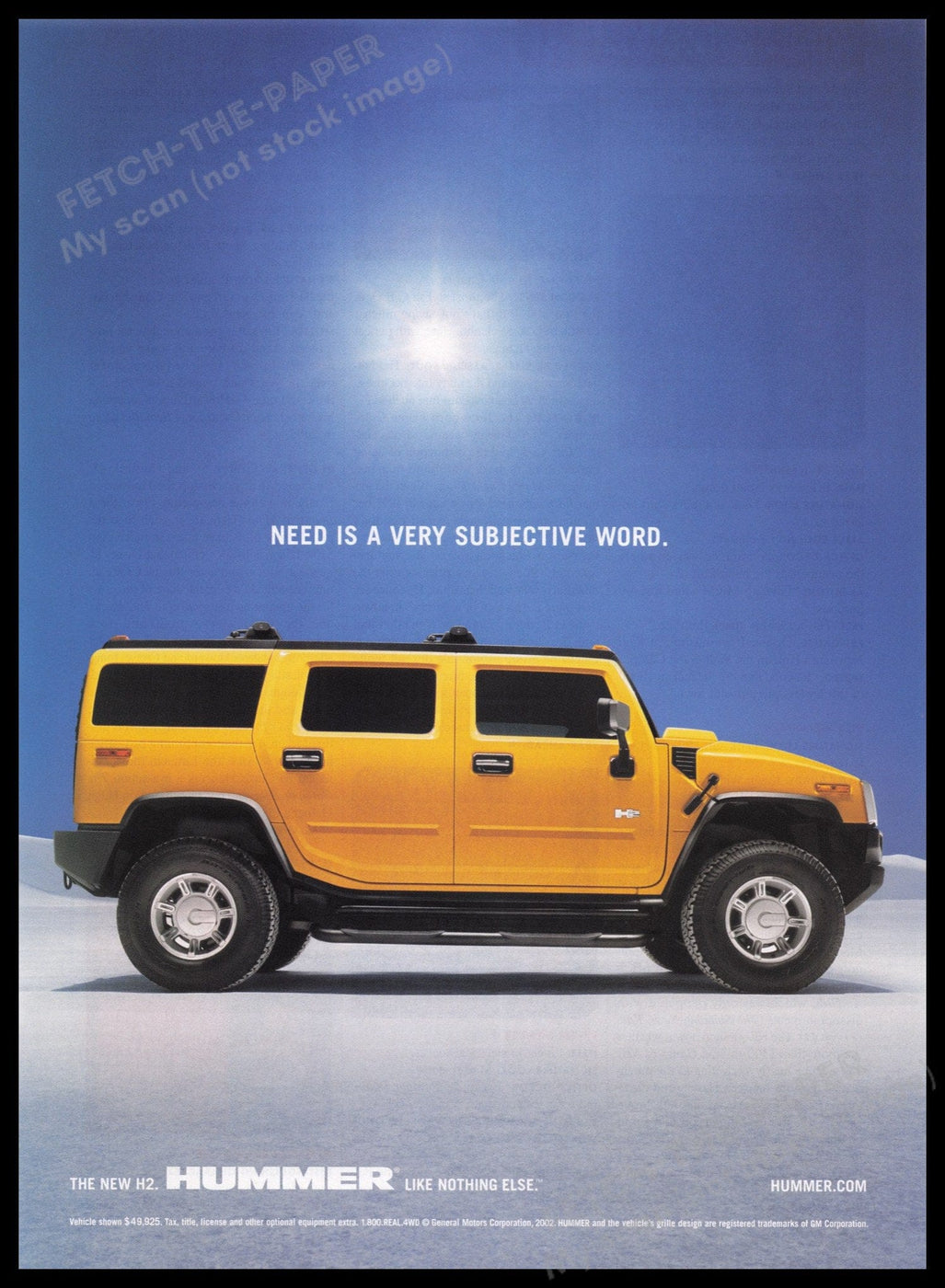 Hummer H2 SUV 2000s Print Advertisement Ad 2002 Yellow — Fetch-the-Paper