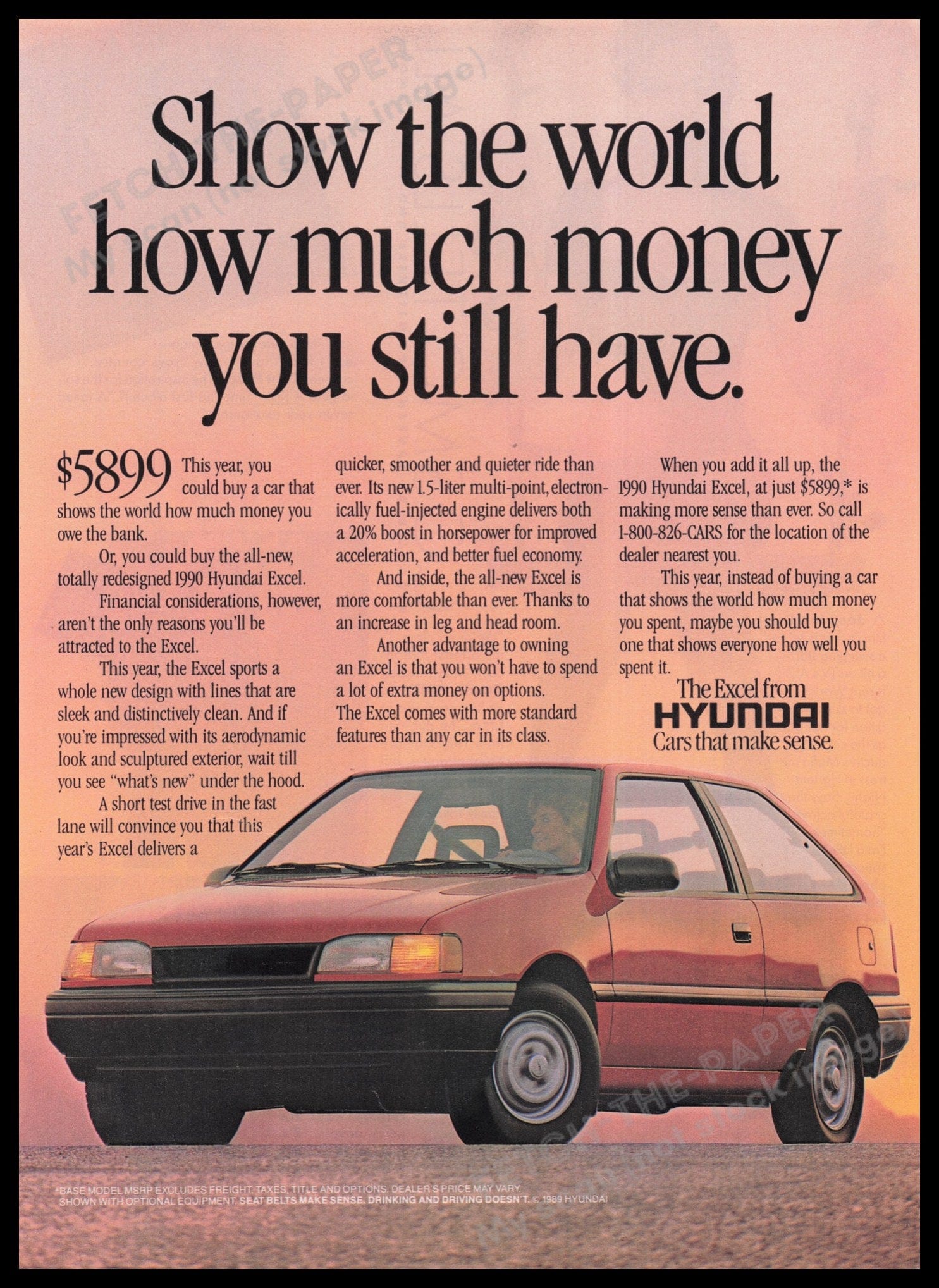1990 Hyundai Excel Print Ad - Affordable & Stylish Vintage Car — Fetch ...