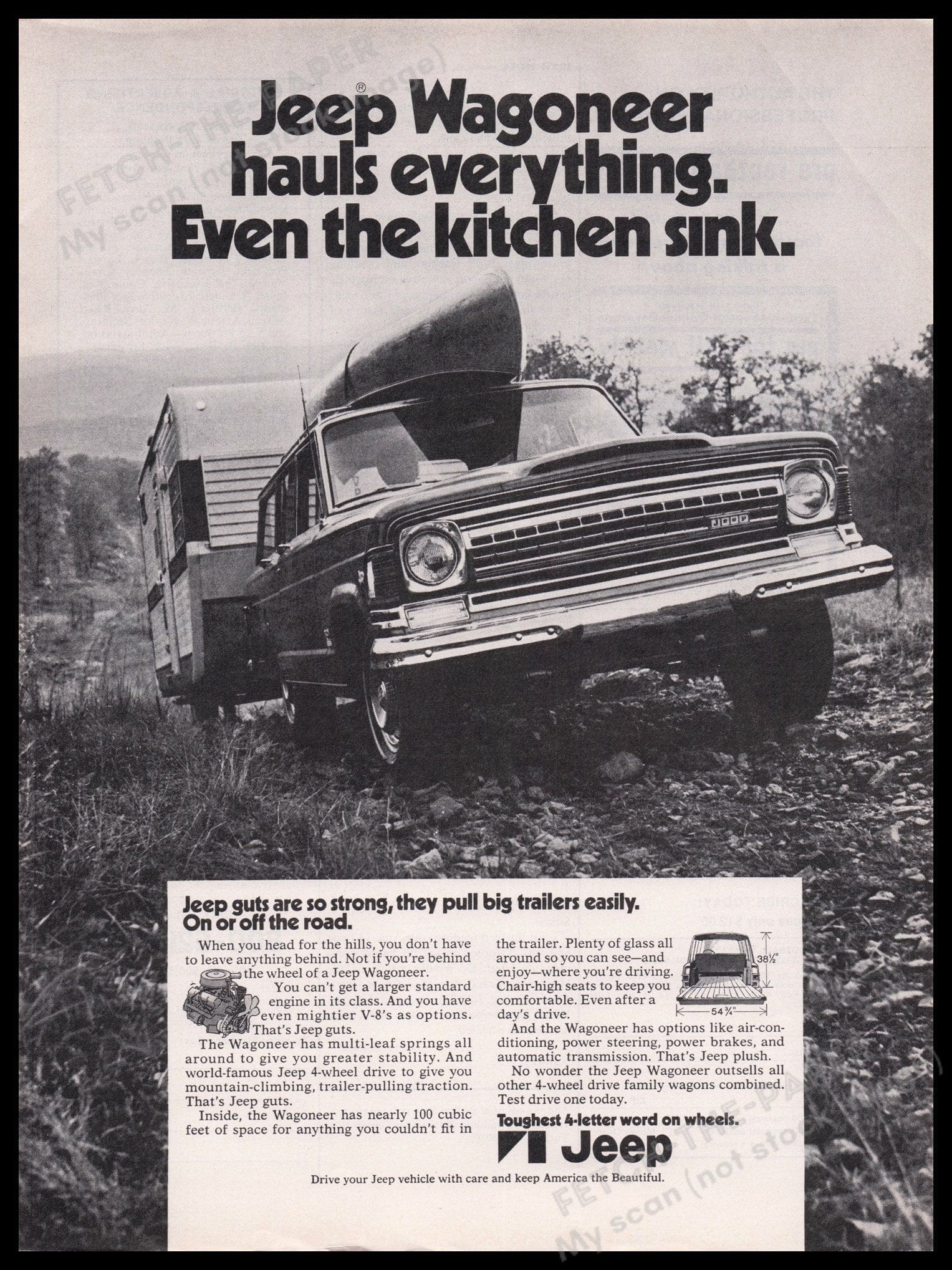 Vintage 1972 Jeep Wagoneer Ad - Towing Trailer Print Ad — Fetch-the-Paper
