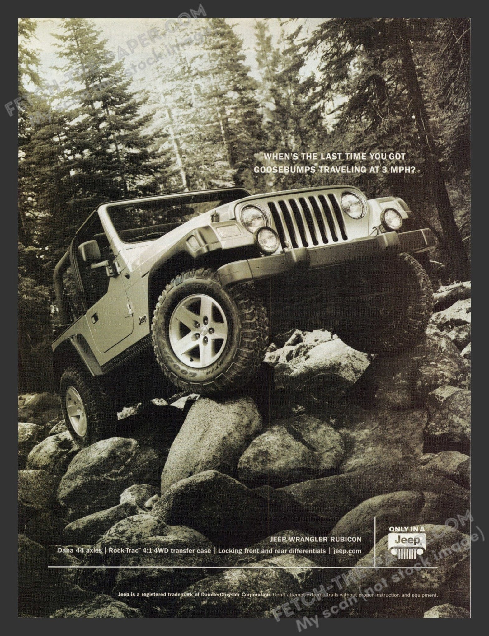 Vintage 2003 Jeep Wrangler Rubicon Black & White Print Ad — Fetch-the-Paper