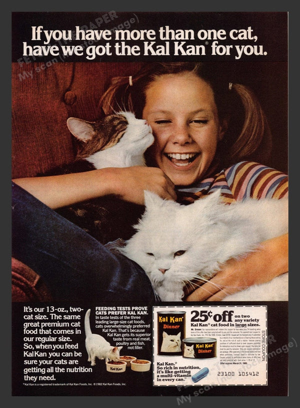 Kal Kan Dinner Cat Food Kitties with Little Girl 1980s Print Advertise ...