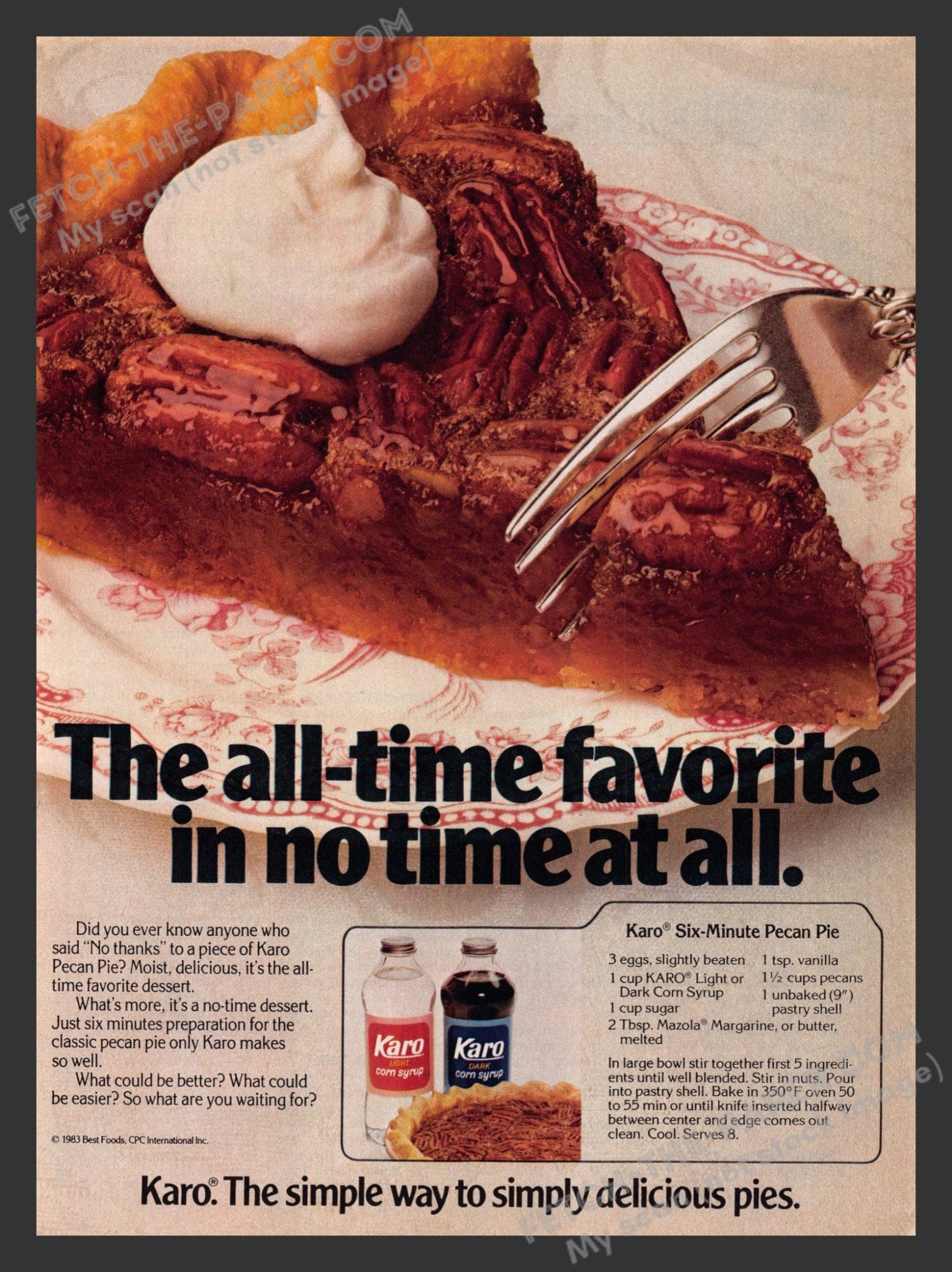 1980s Karo Corn Syrup Six-Minute Pecan Pie Recipe Print Ad — Fetch-the ...