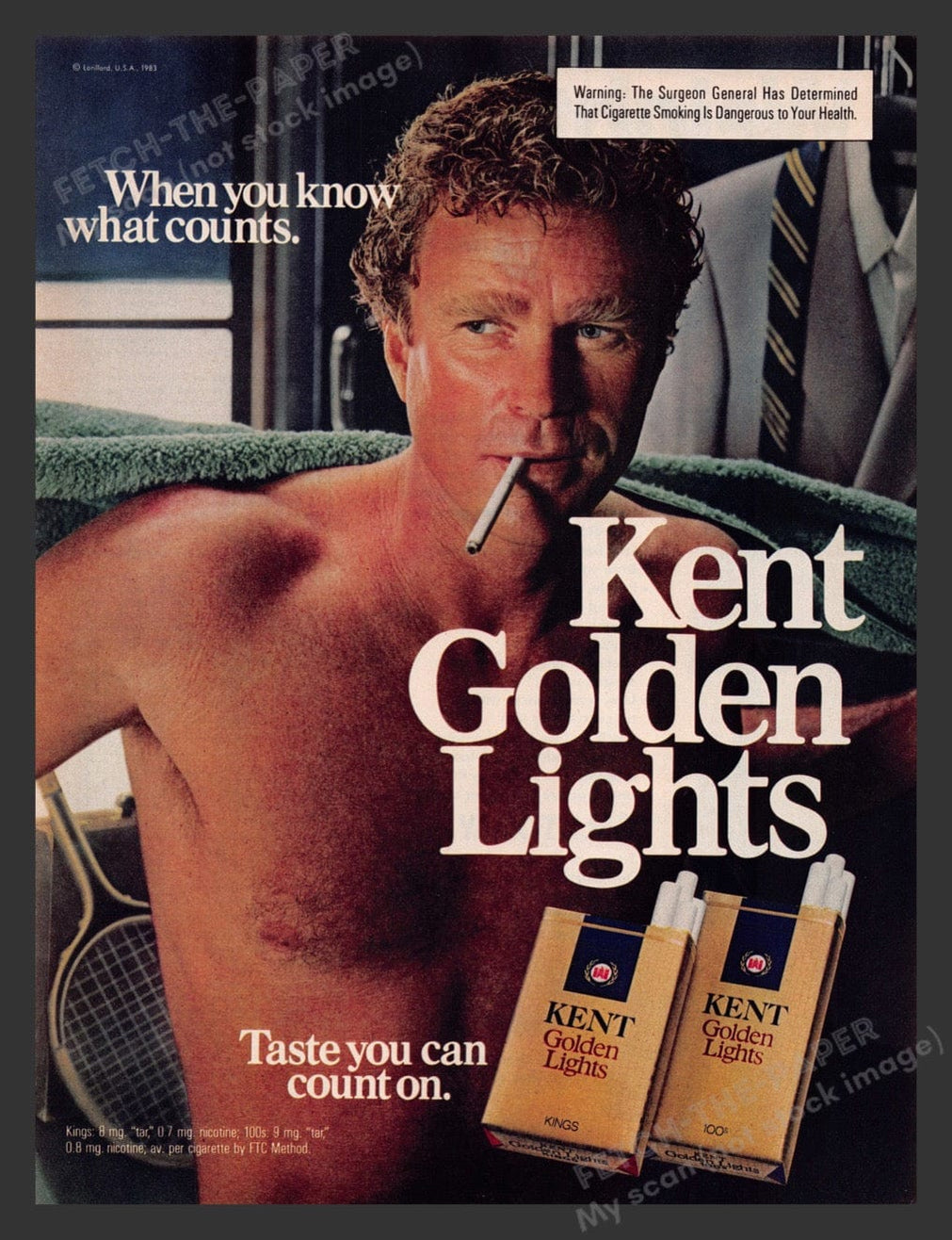 Kent Golden Lights Cigarettes Shower Towel 1980s Print Advertisement A ...