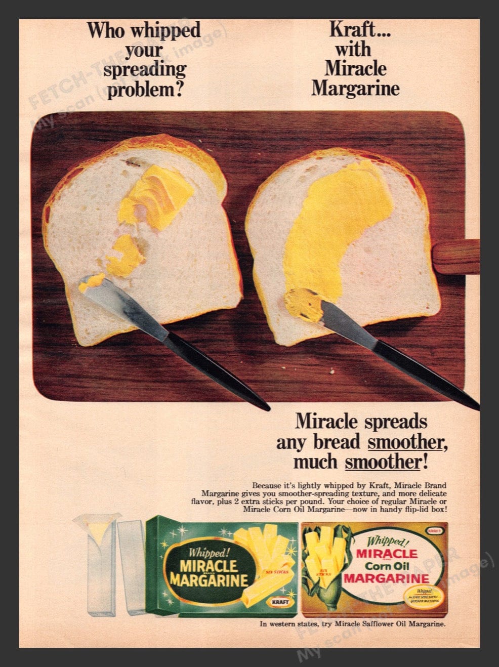 Kraft Whipped Miracle Corn Oil Margarine 1965 Print Ad — Fetch-the-Paper